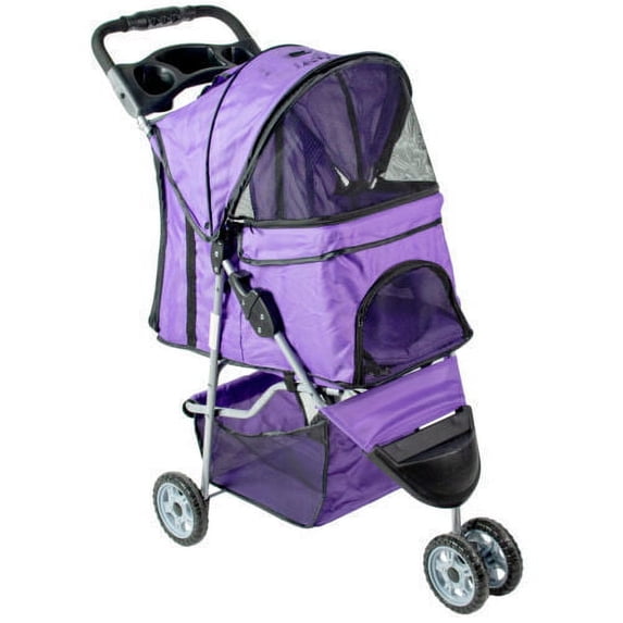 Purple 3 Wheel Pet Stroller Foldable Carrier Strolling Cart - Walmart.com