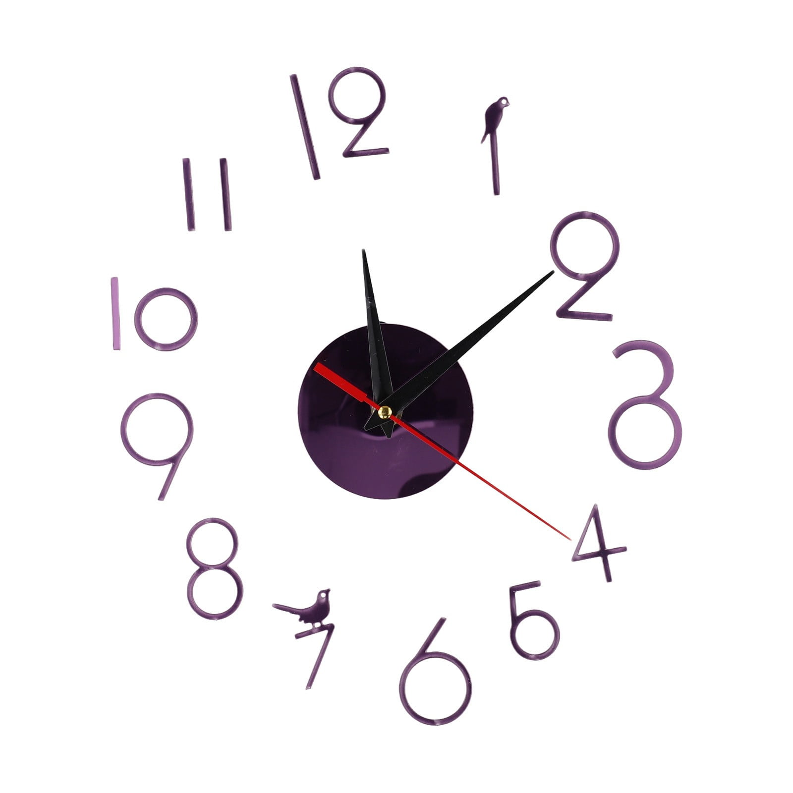 Purple 3D Acrylic Stickers Wall Clock 60cm Diameter Without Batteries, Featuring 3.5" Hour Hand ...