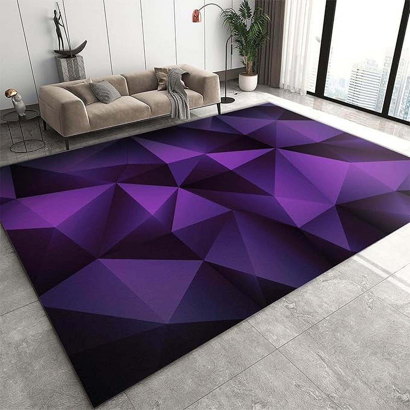 Purple 3D Geometry Area Rug, Abstract Optical Illusion Rhombus Home ...