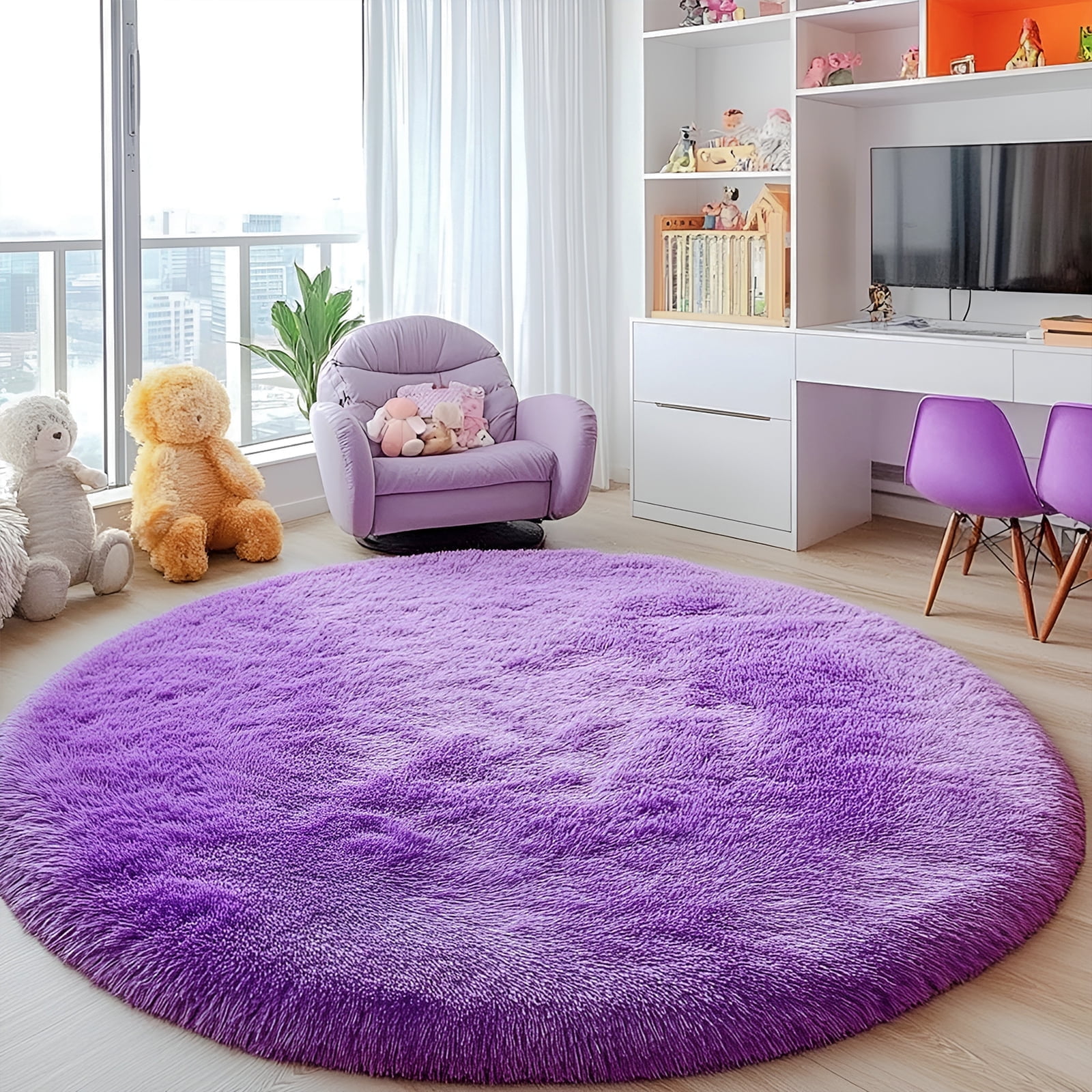 Pentantan 4ft x 4ft Round Shag Area Rugs for Bedroom, Fluffy Decorative ...