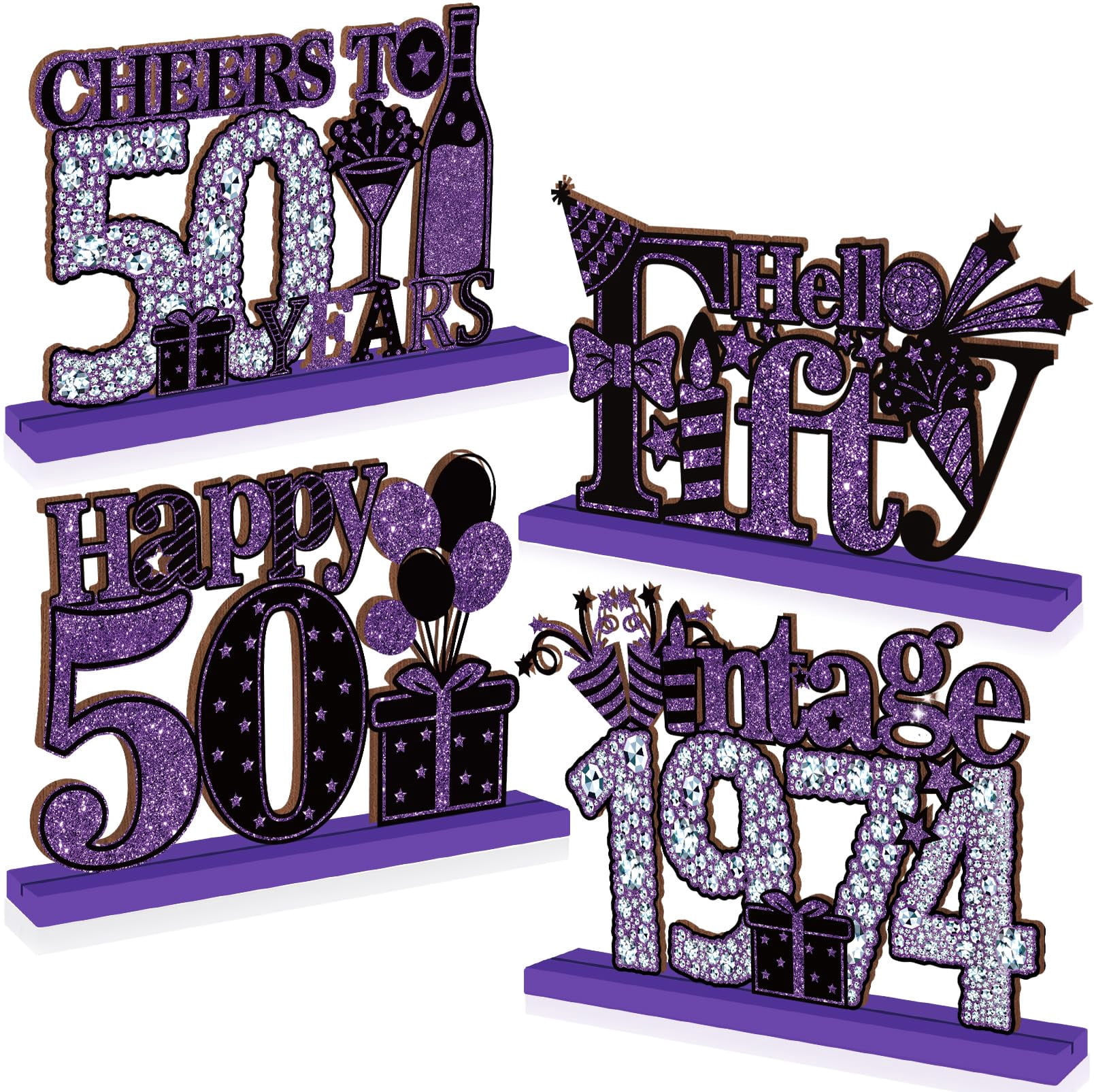 Purple 50th Decorations Purple Black Happy 50th Centerpieces fot Table ...