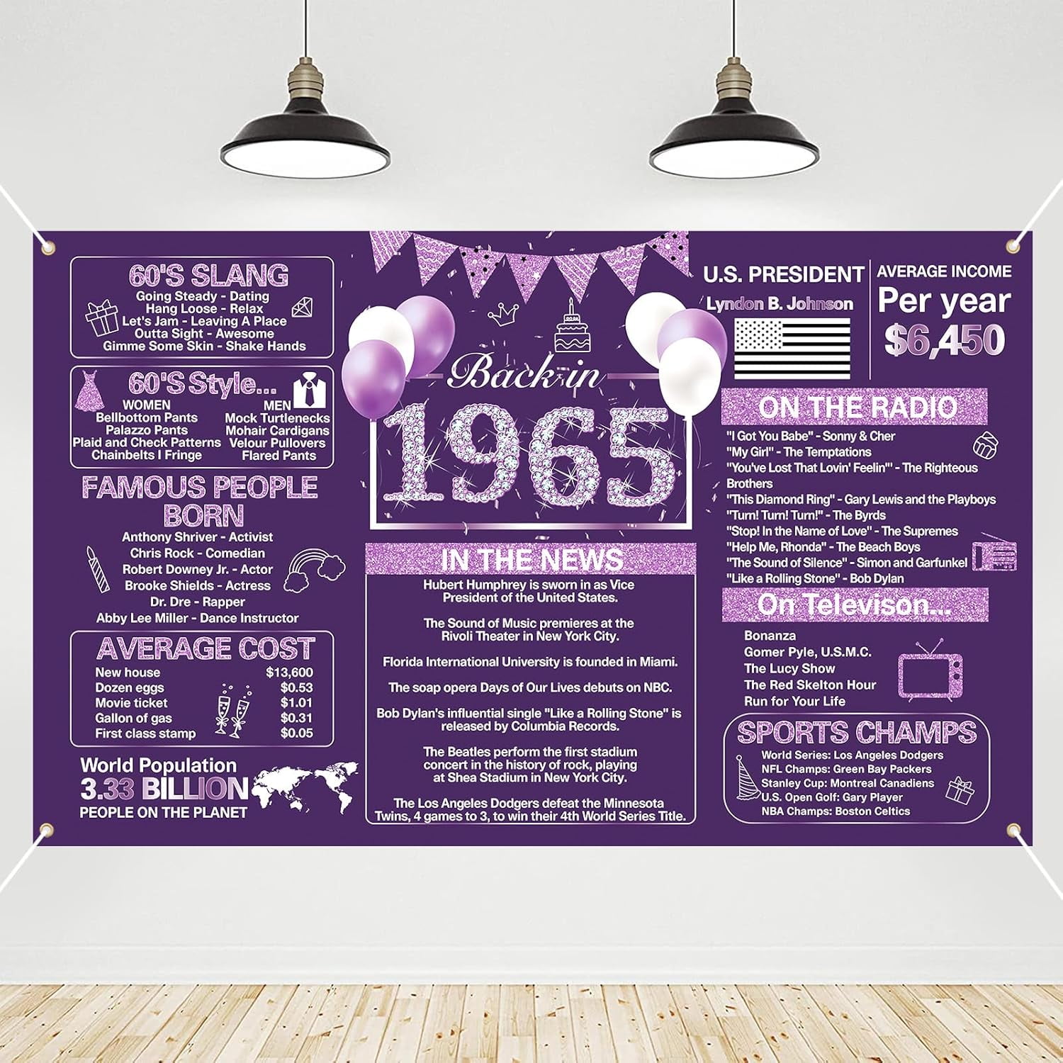 Purple 60th Birthday Decorations for 1965, Back in 1965 Birthday Banner ...