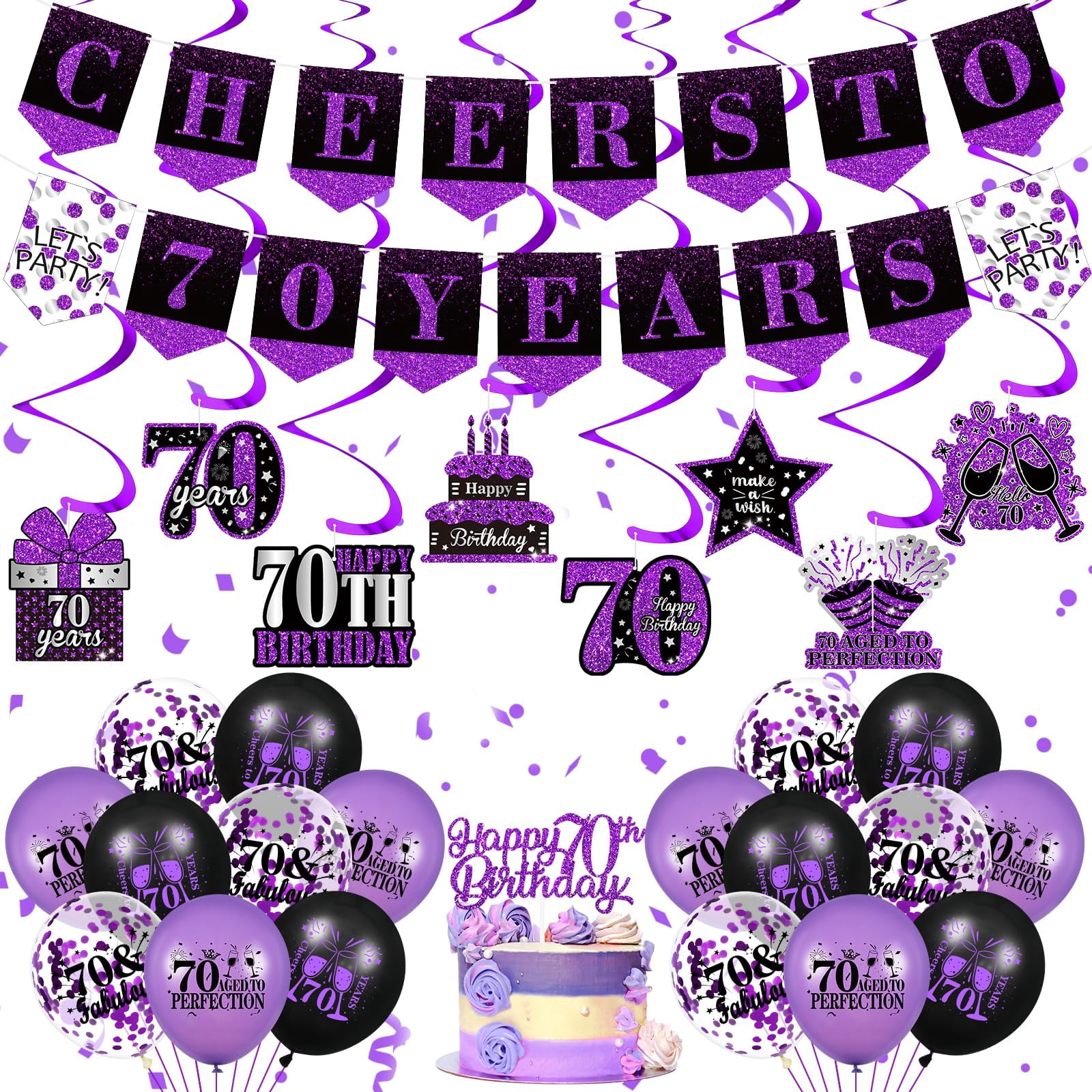 Purple 70th Birthday Decorations for Women AFN1Men Purple 70th Birthday ...