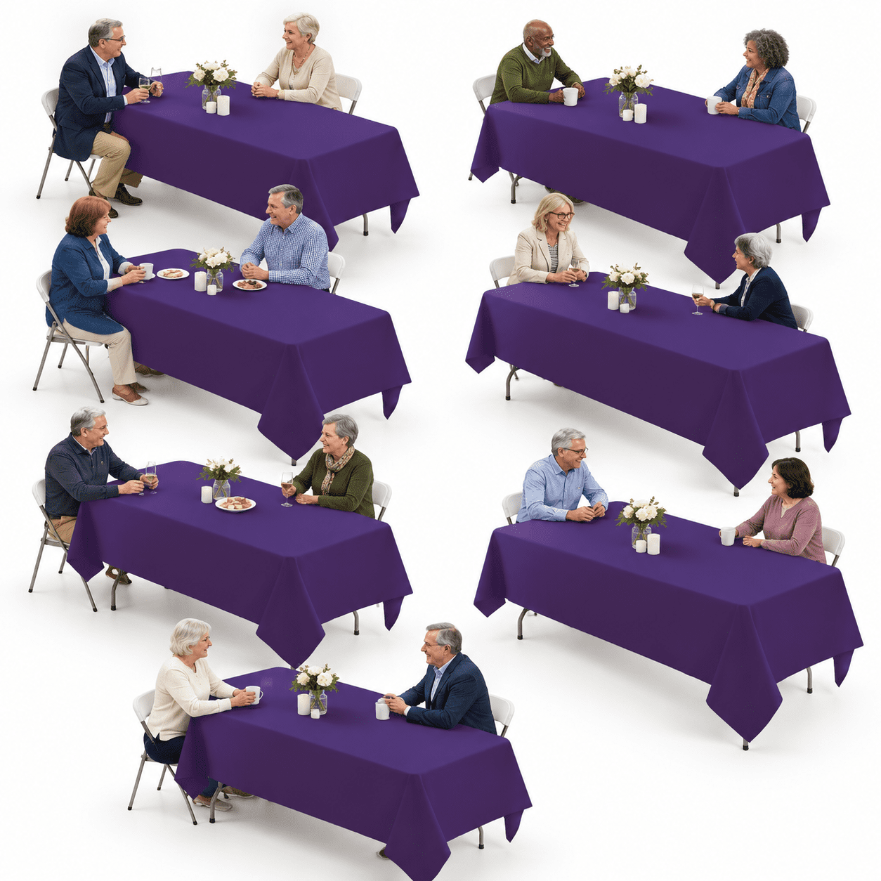 Purple 8 Pack - 60 x 102 Inch Rectangle Tablecloth for 6 Foot Tables ...