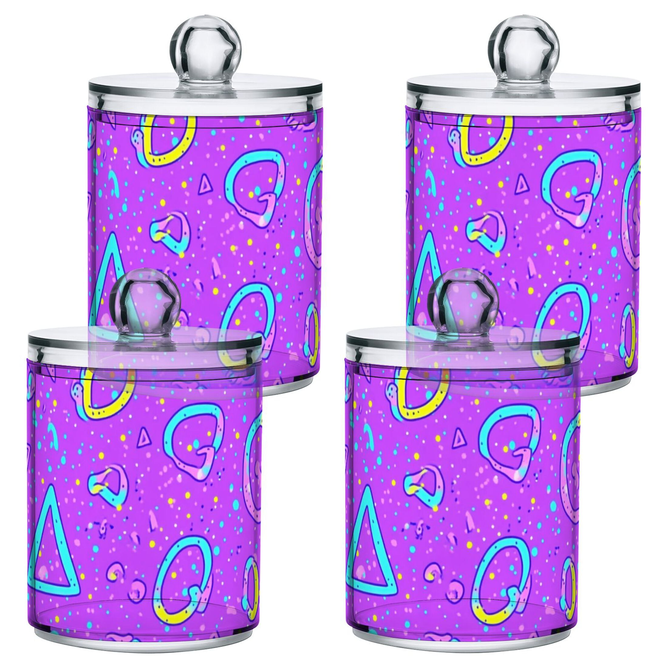 Purple Abstract Geometric Pattern Bathroom Canisters Set of 4 ...