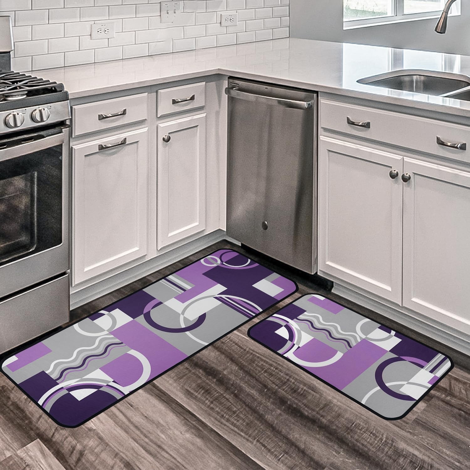 Purple Abstract Kitchen Mats for Floor, Modern Kitchen Rugs Set of 2 ...