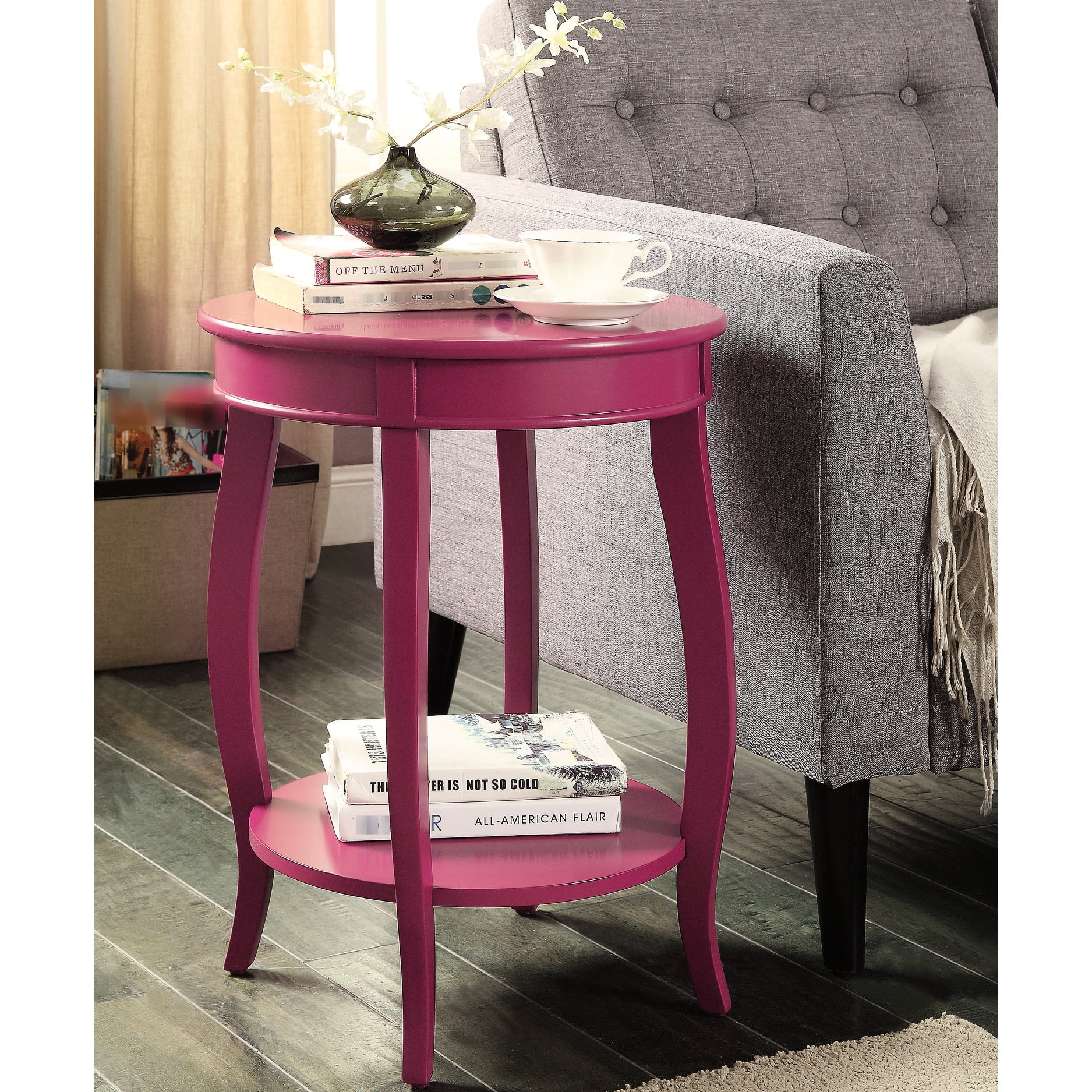 Purple Accent Table With Storage Space - 24" Tall, 18"x18" Wooden, For ...
