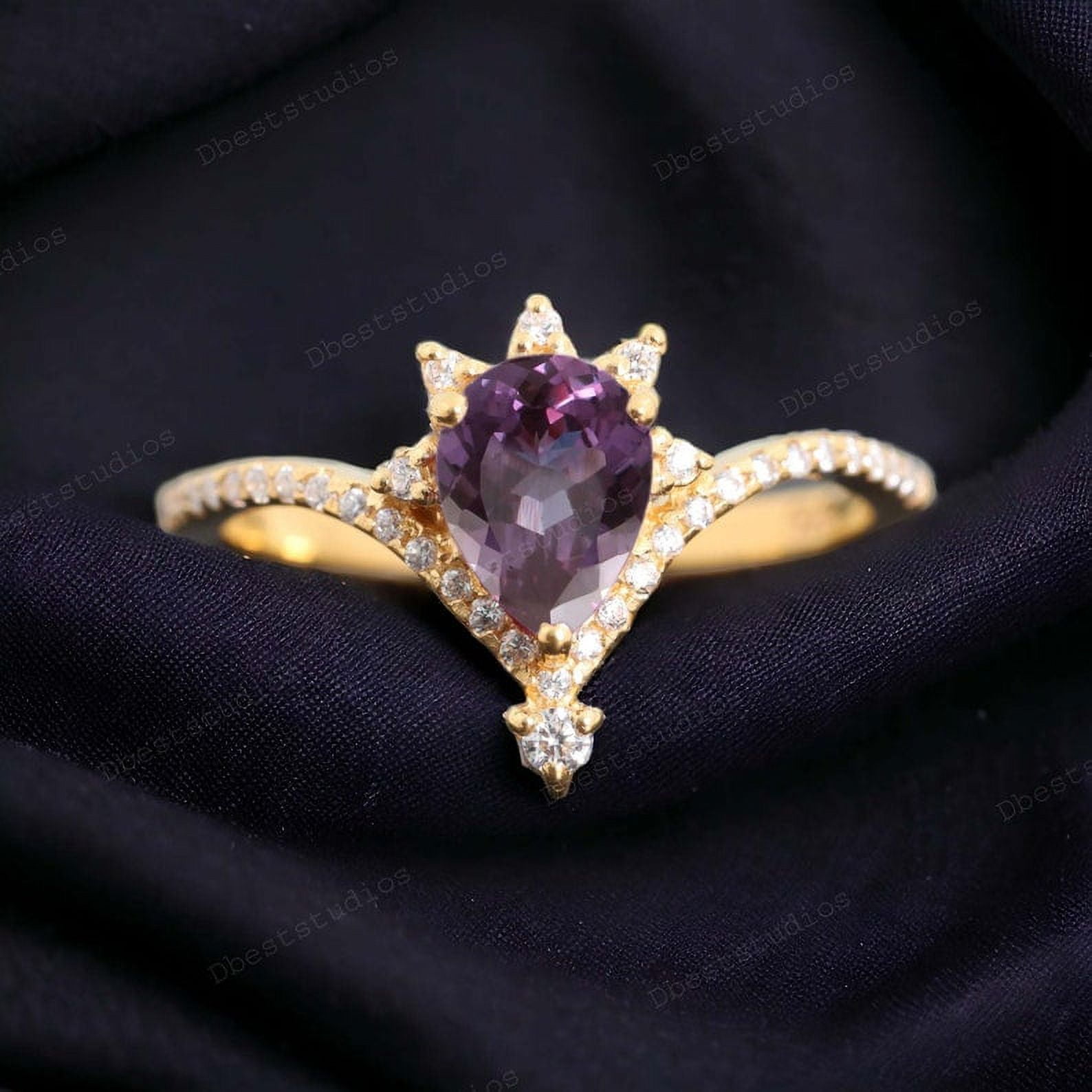Purple Alexandrite Women Ring Diamond Crown Statement Ring Yellow Gold Personalized Gift Art ...
