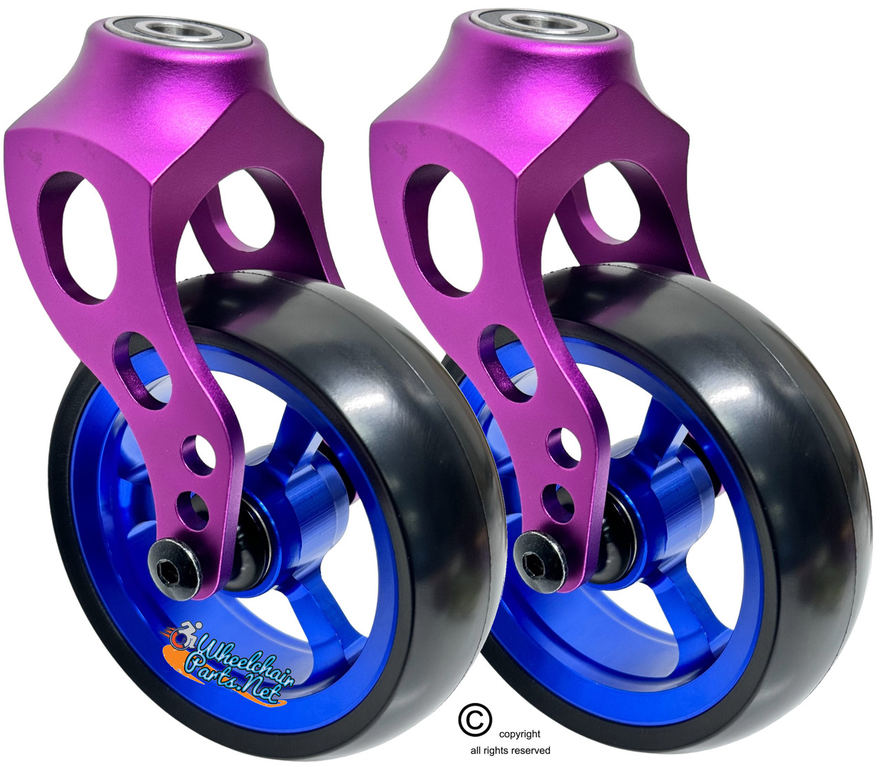 Purple Aluminum Caster Fork Assembly With 4x1.40 Soft Roll Wheels in ...