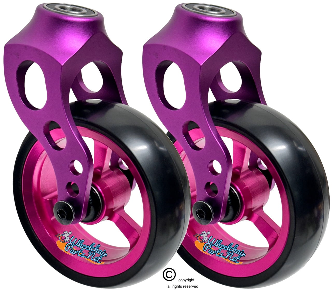 Purple Aluminum Caster Fork Assembly With 4x1.40 Soft Roll Wheels in ...