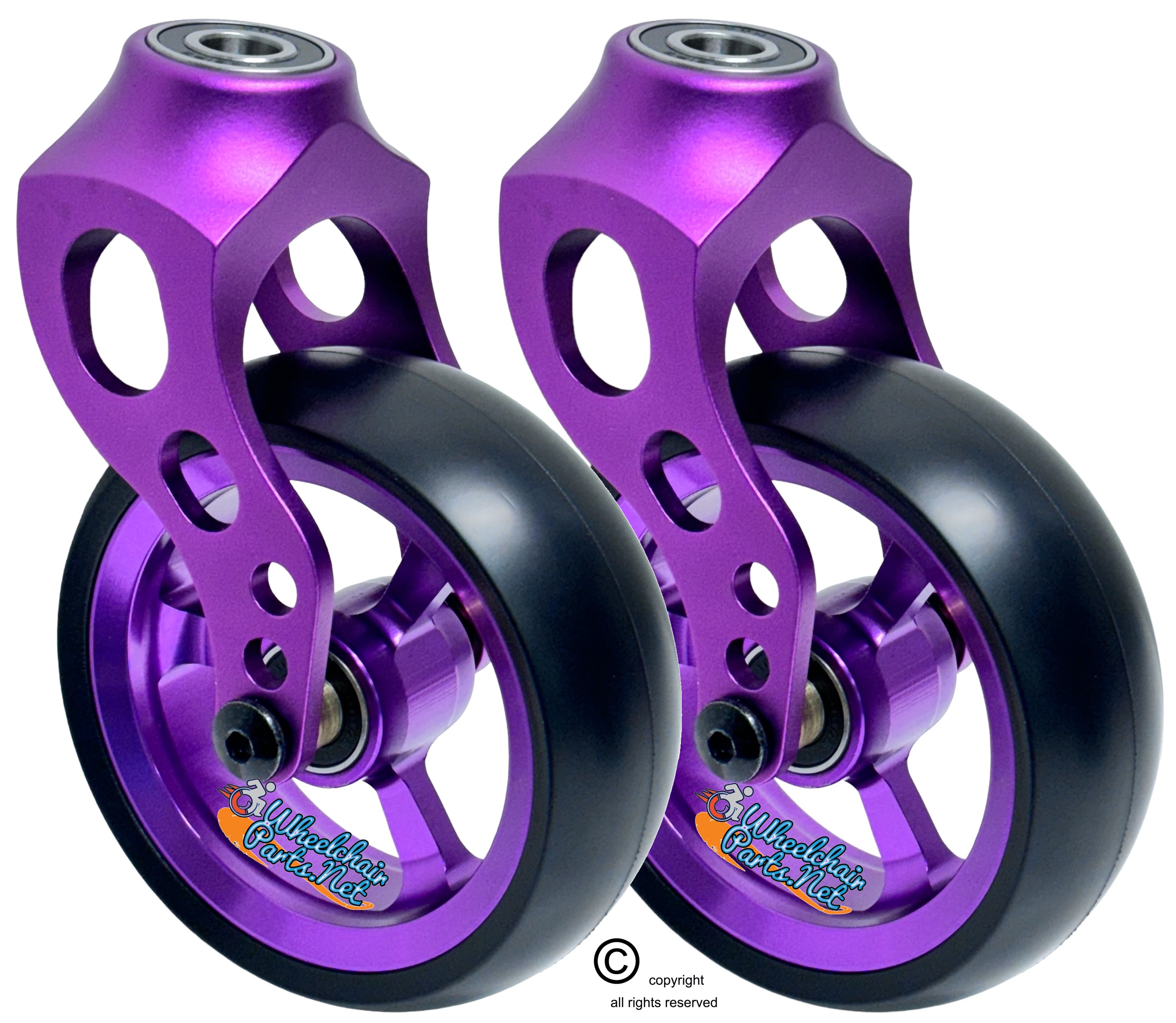 Purple Aluminum Caster Fork Assembly With 4x1.40 Soft Roll Wheels in ...