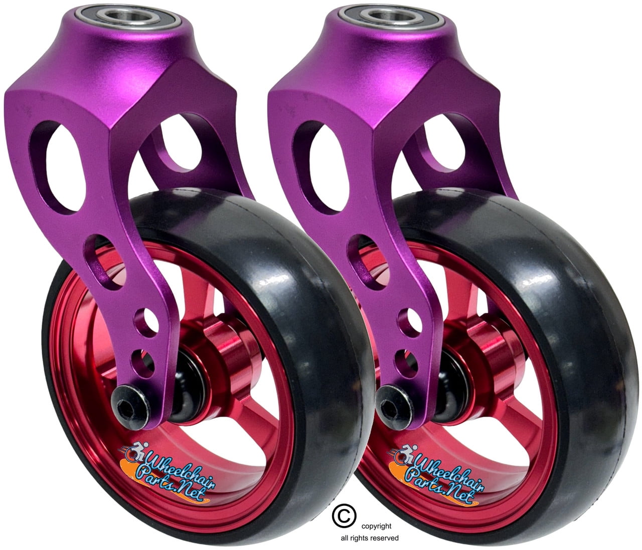 Purple Aluminum Caster Fork Assembly With 4x1.40 Soft Roll Wheels in ...