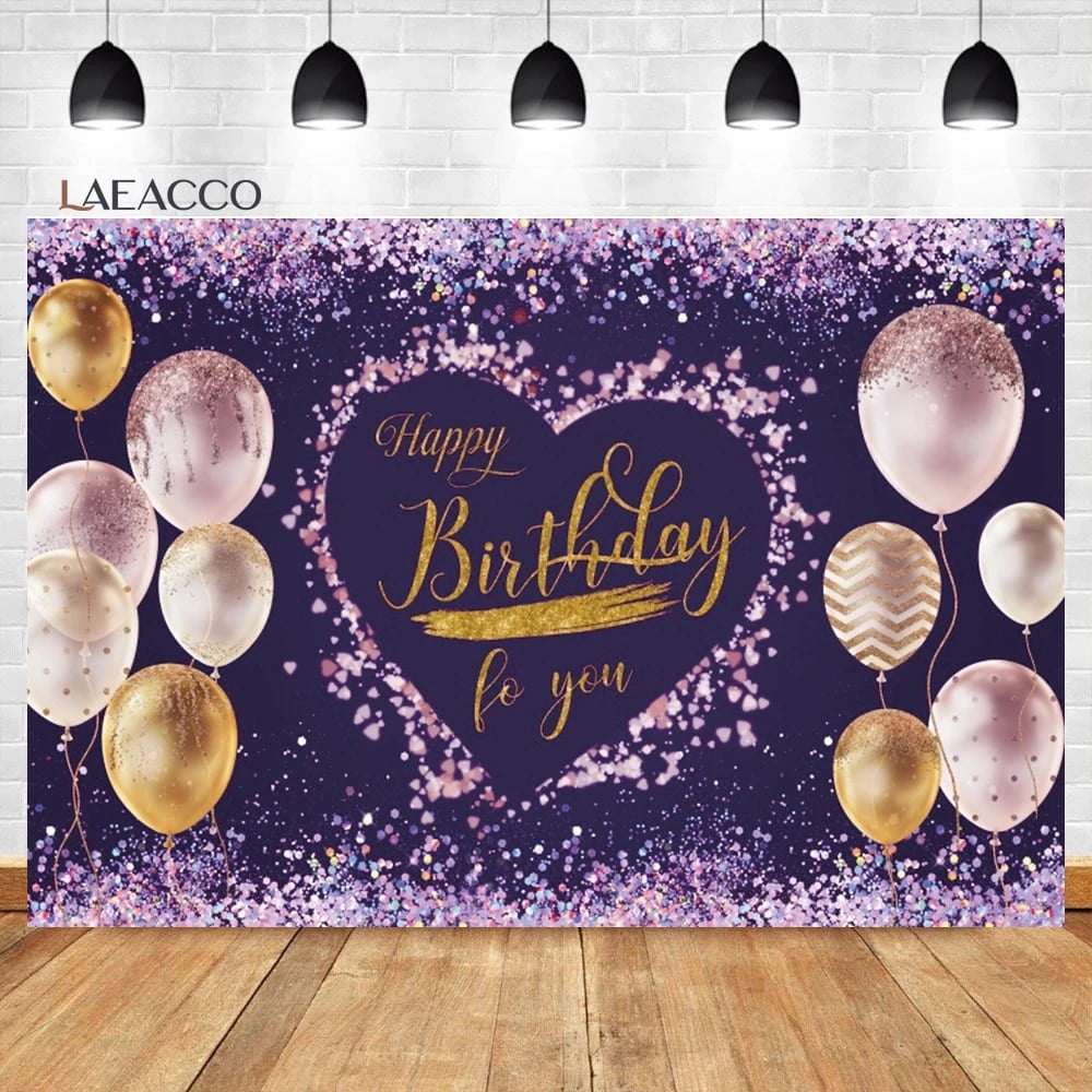 Purple And Black Birthday Backdrop Glitter Spots Balloons Dimonds Women ...