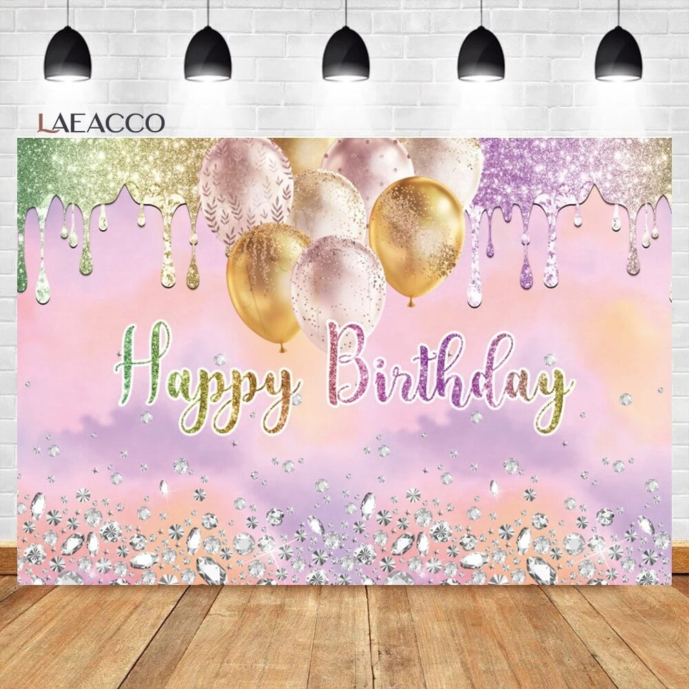 Purple And Black Birthday Backdrop Glitter Spots Balloons Dimonds Women ...