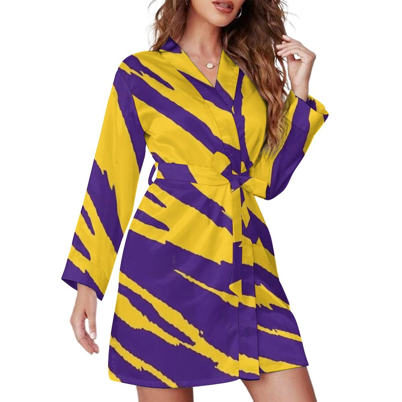 Purple And Gold Tailgate Swag - Claw Marks Night Robe Long Sleeve V ...