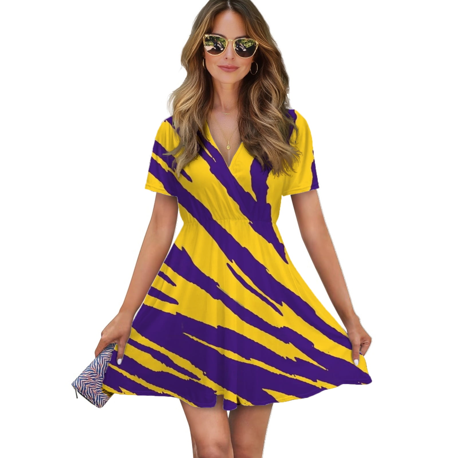 Purple And Gold Tailgate Swag - Claw Marks Women Dress V-Neck Short ...