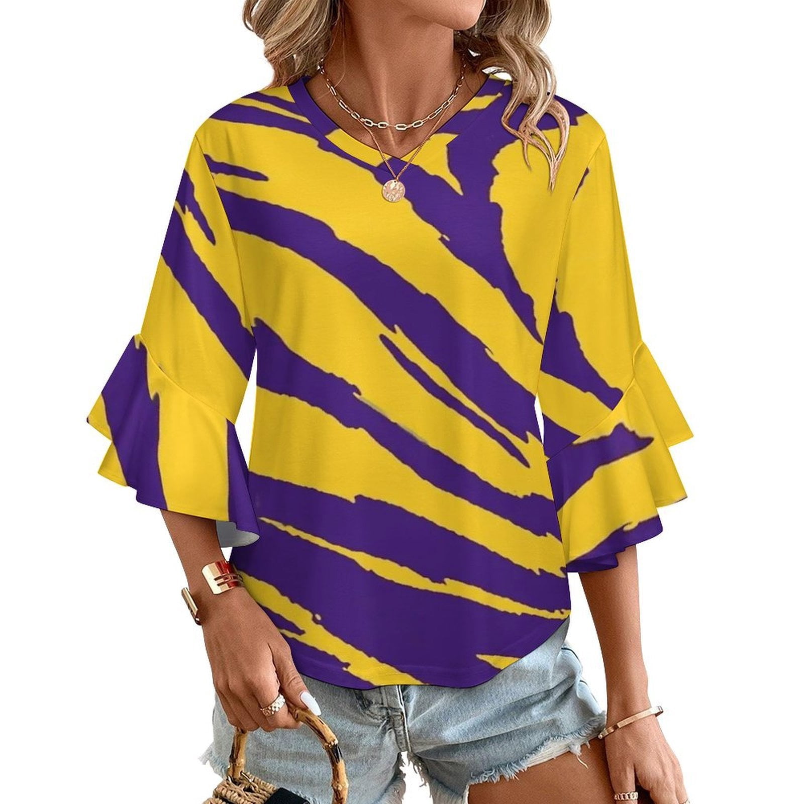 Purple And Gold Tailgate Swag - Claw Marks Women's V-Neck Blouse With 3 ...