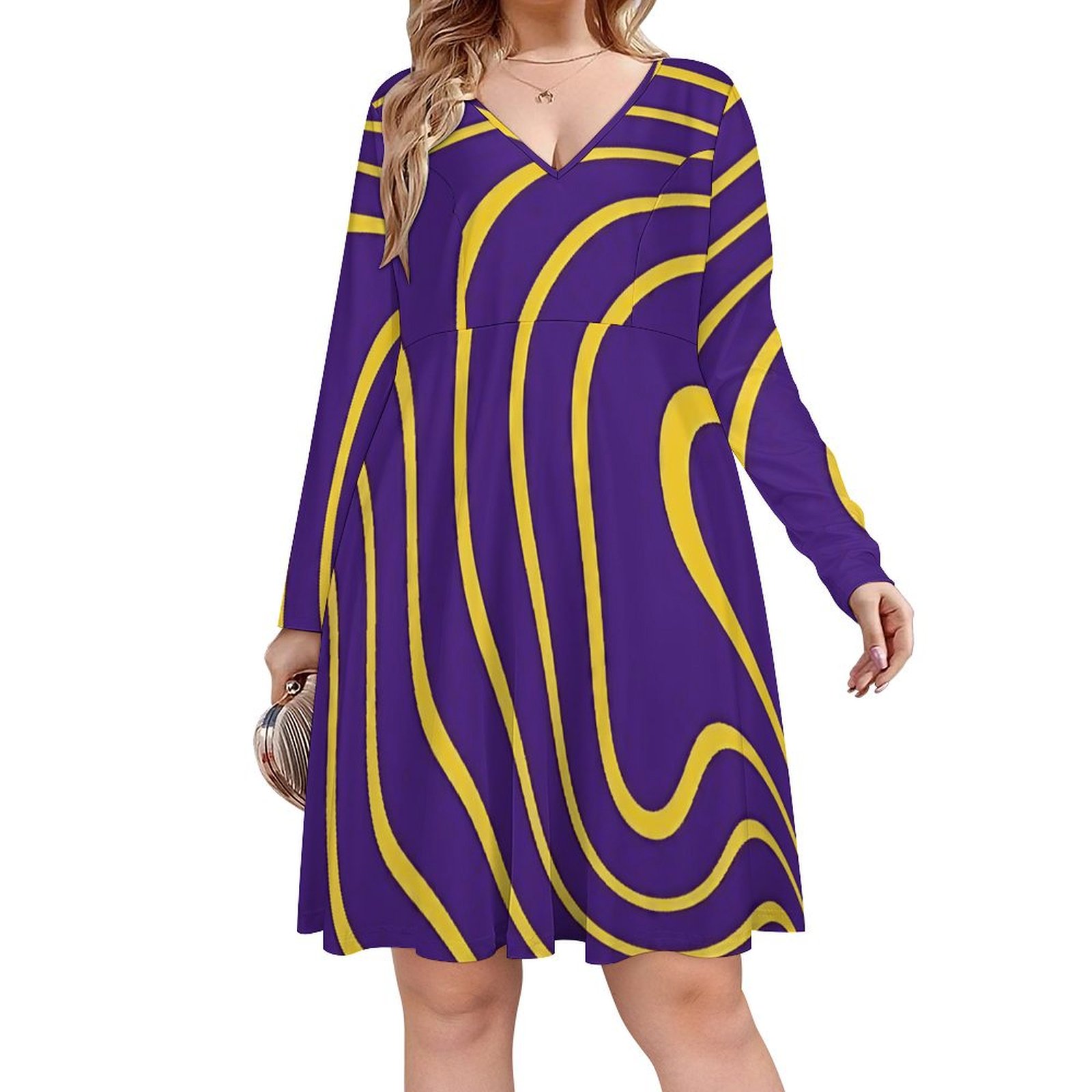 Purple And Gold Tailgate Swag - Wavy Long Sleeve Sexy Dresses For Women ...