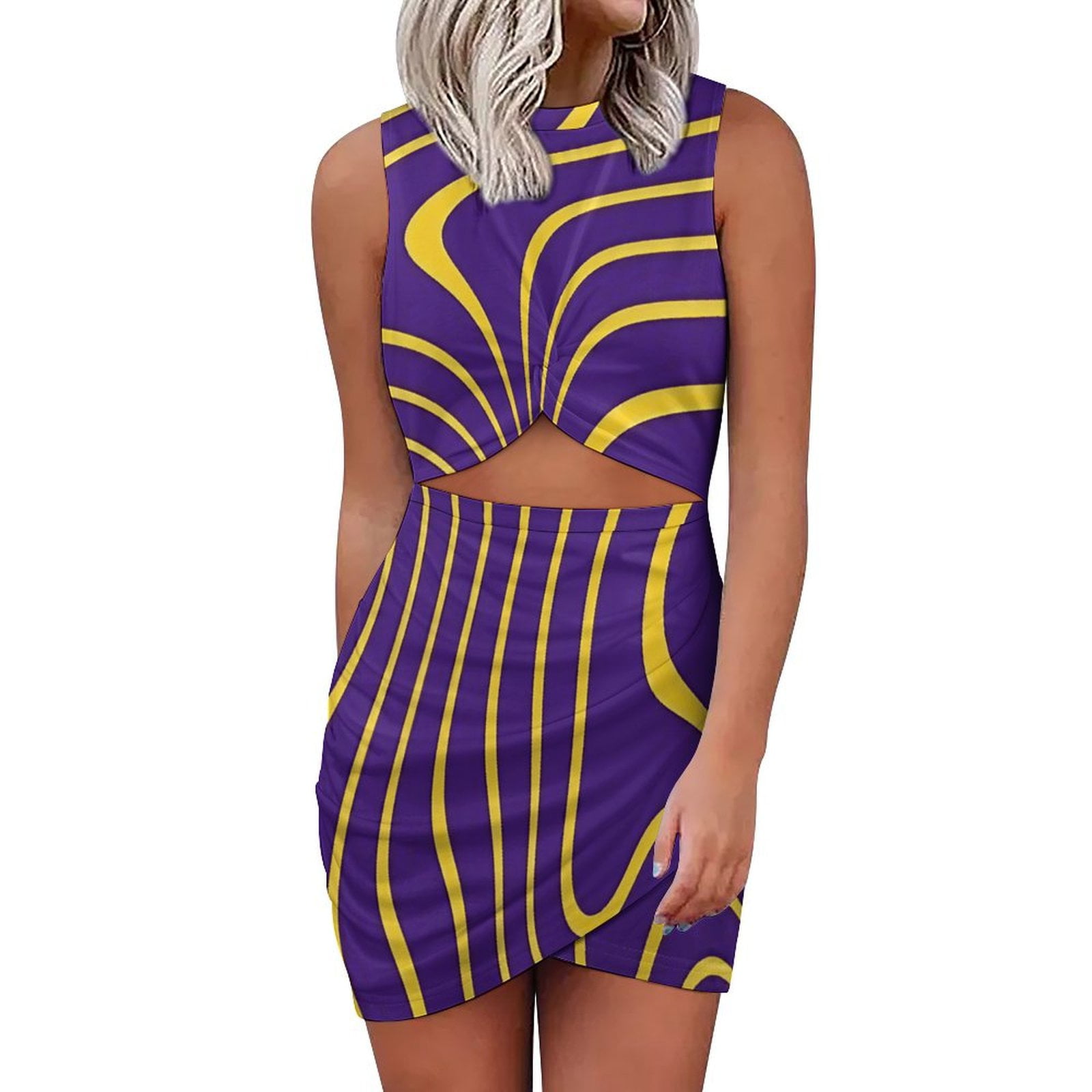 Purple And Gold Tailgate Swag - Wavy Women's Crossover Slim Hip Dress ...