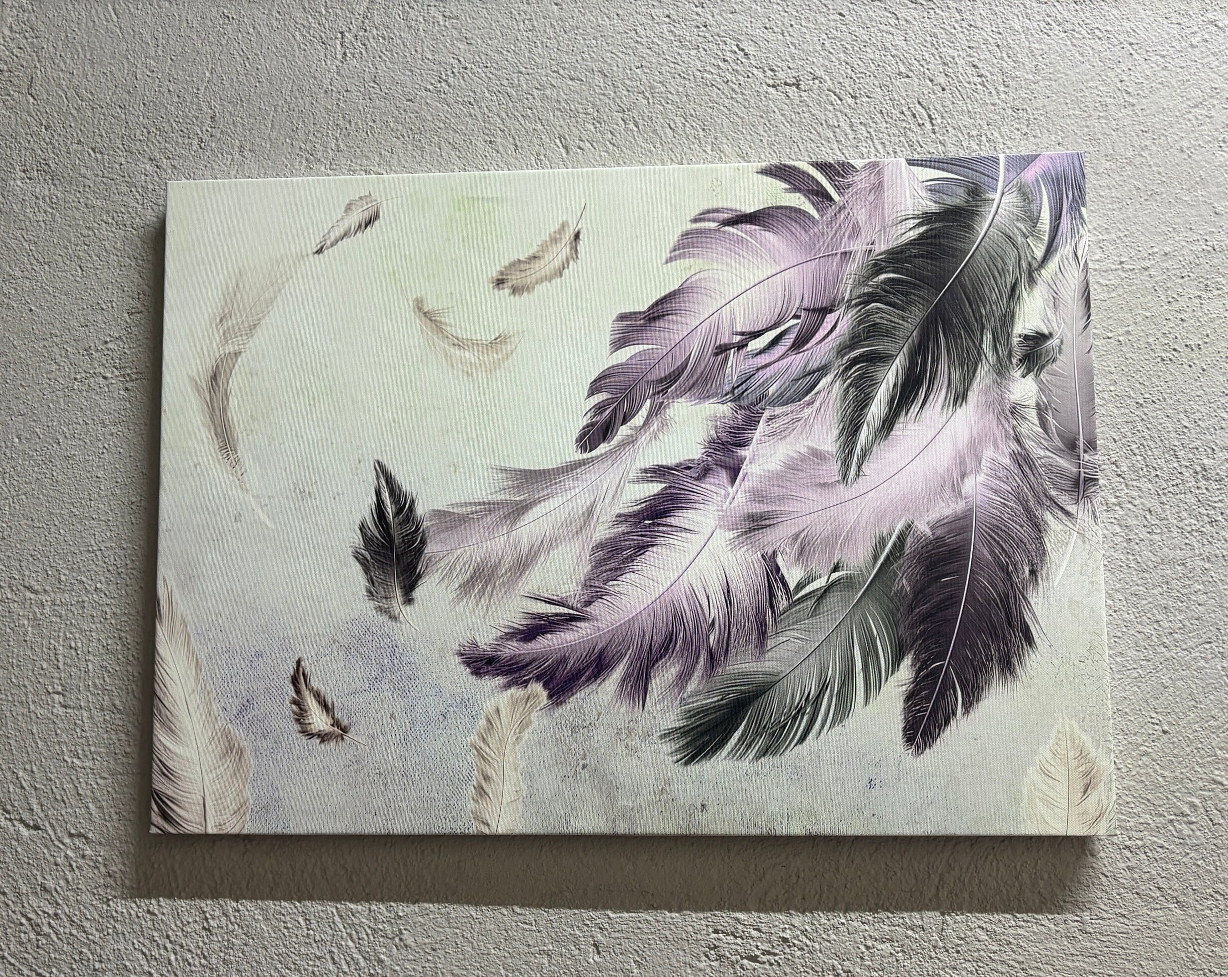 Purple And Gray Feather Painting, Canvas Decor, Large Canvas, Printed ...