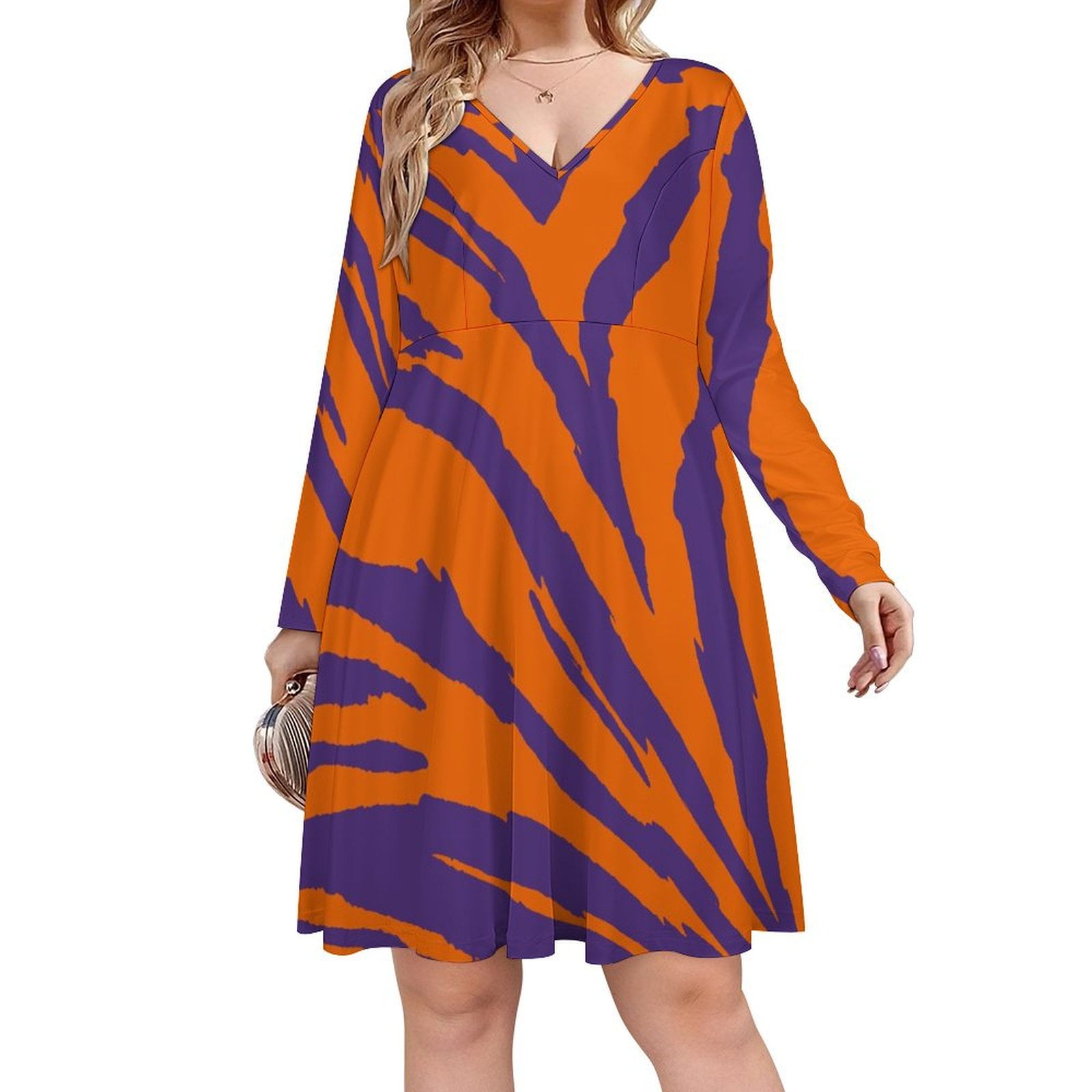 Purple And Orange Tailgate Swag Claw Marks Long Sleeve Sexy Dresses For ...