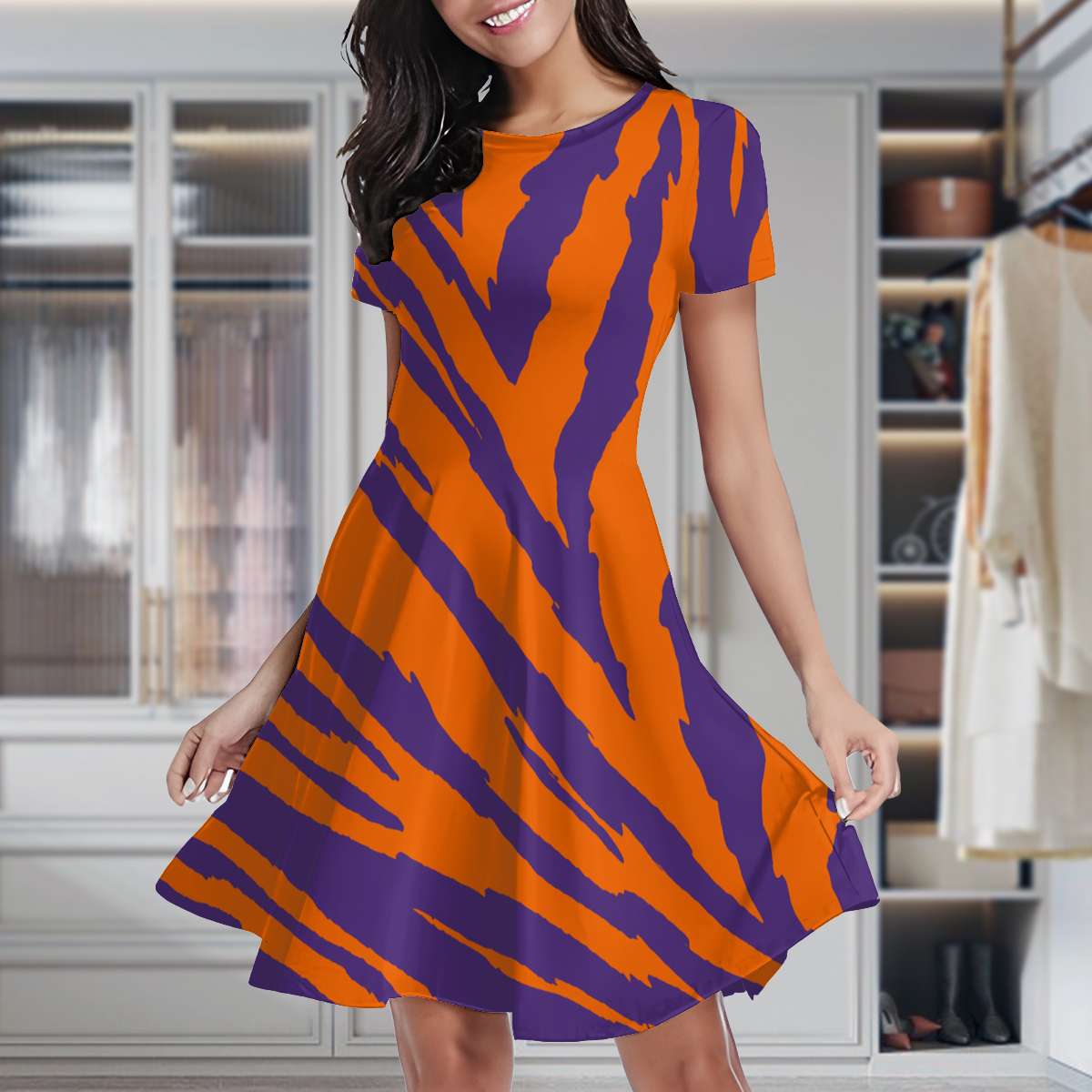 Purple And Orange Tailgate Swag Claw Marks Women's Classic Swing Skater ...