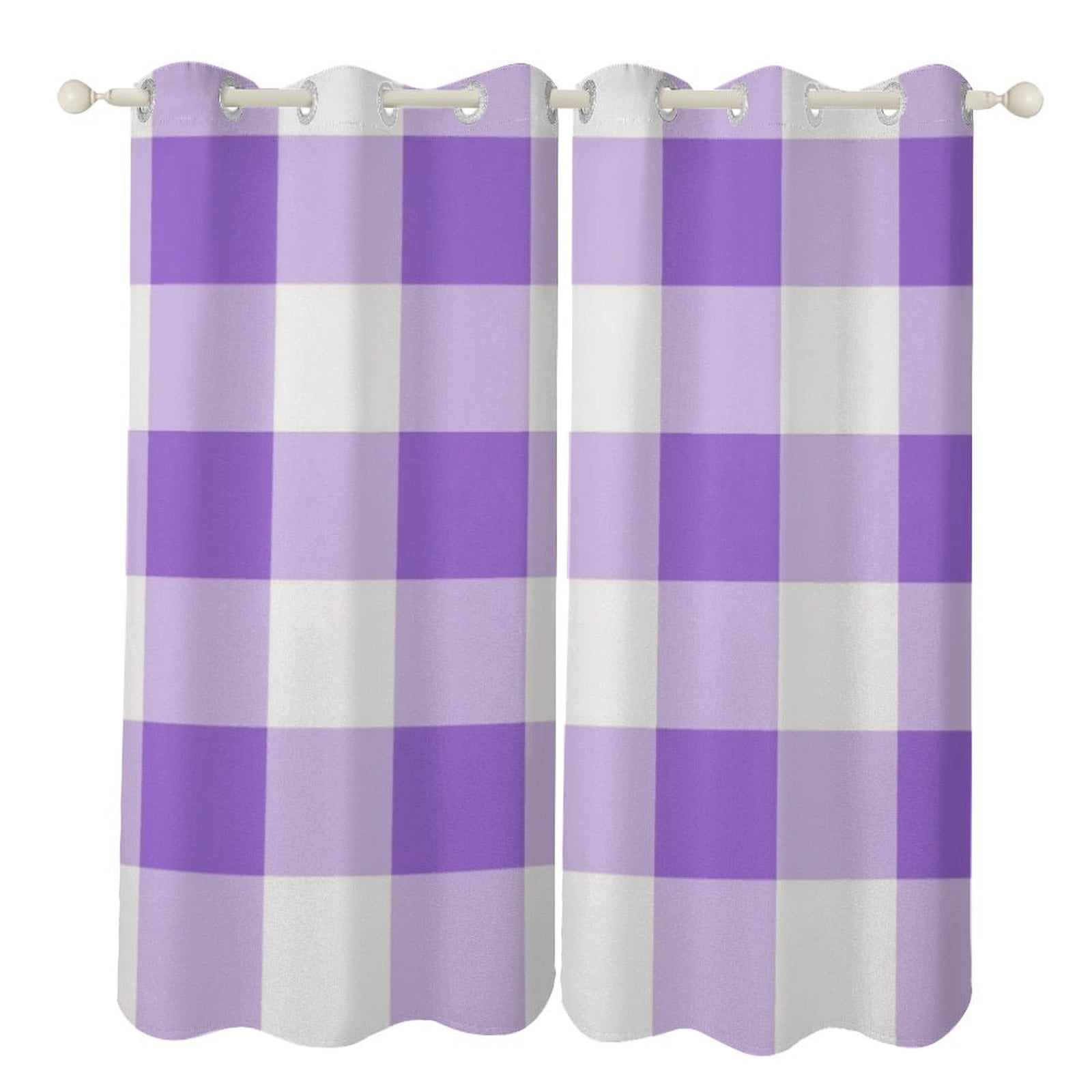 Purple And White Checkered Pattern Blackout Window Curtains for Bedroom ...