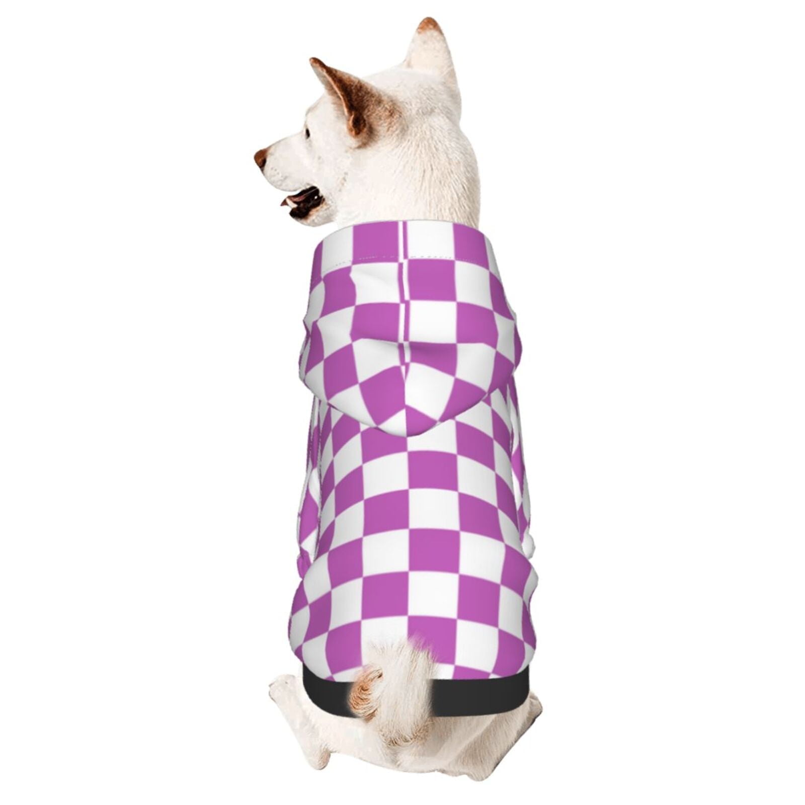 Purple And White Checkered Pattern Dog Hoodie Pet Costume Outfit For ...