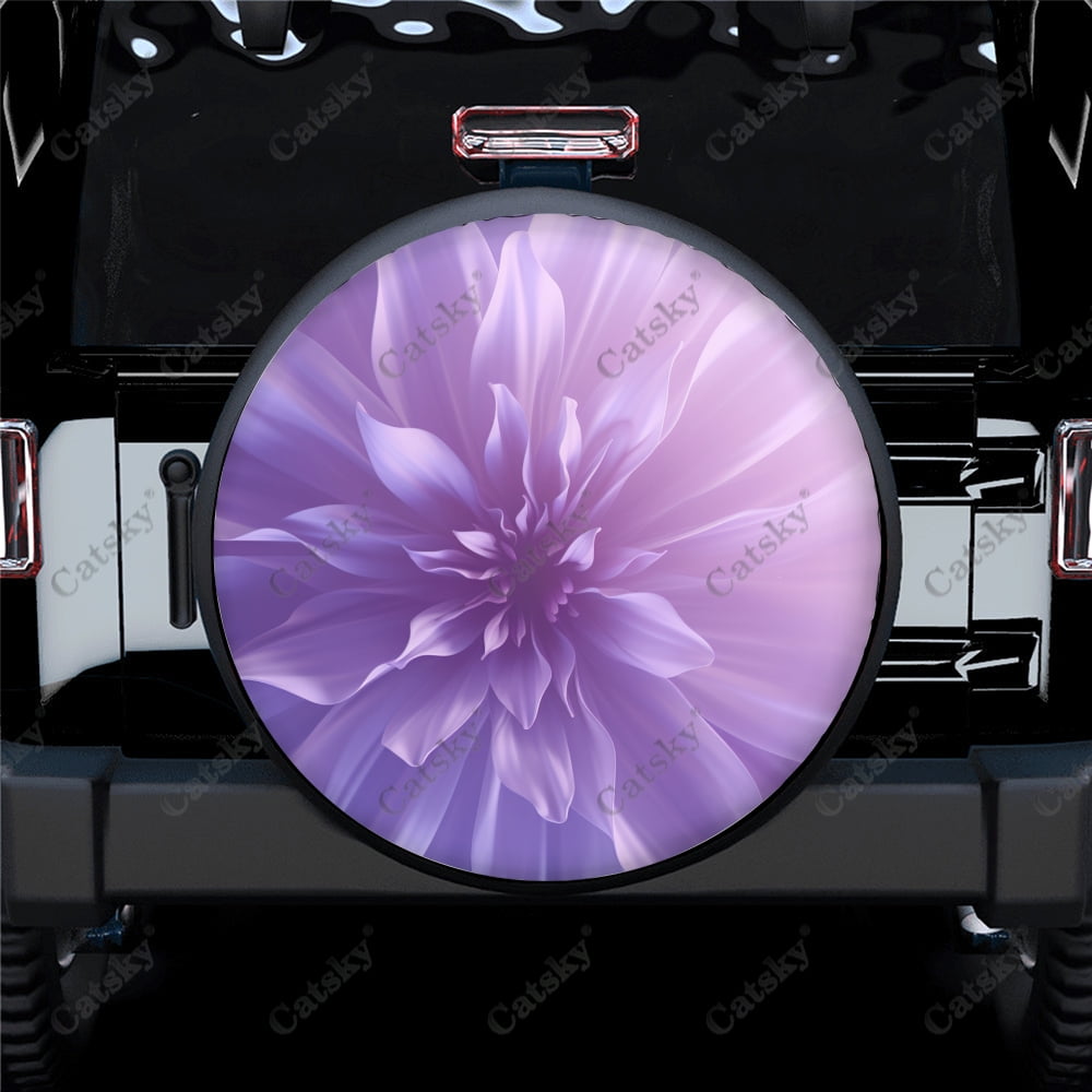 Purple And White Floral Pattern Polyester Universal Spare Wheel Tire ...