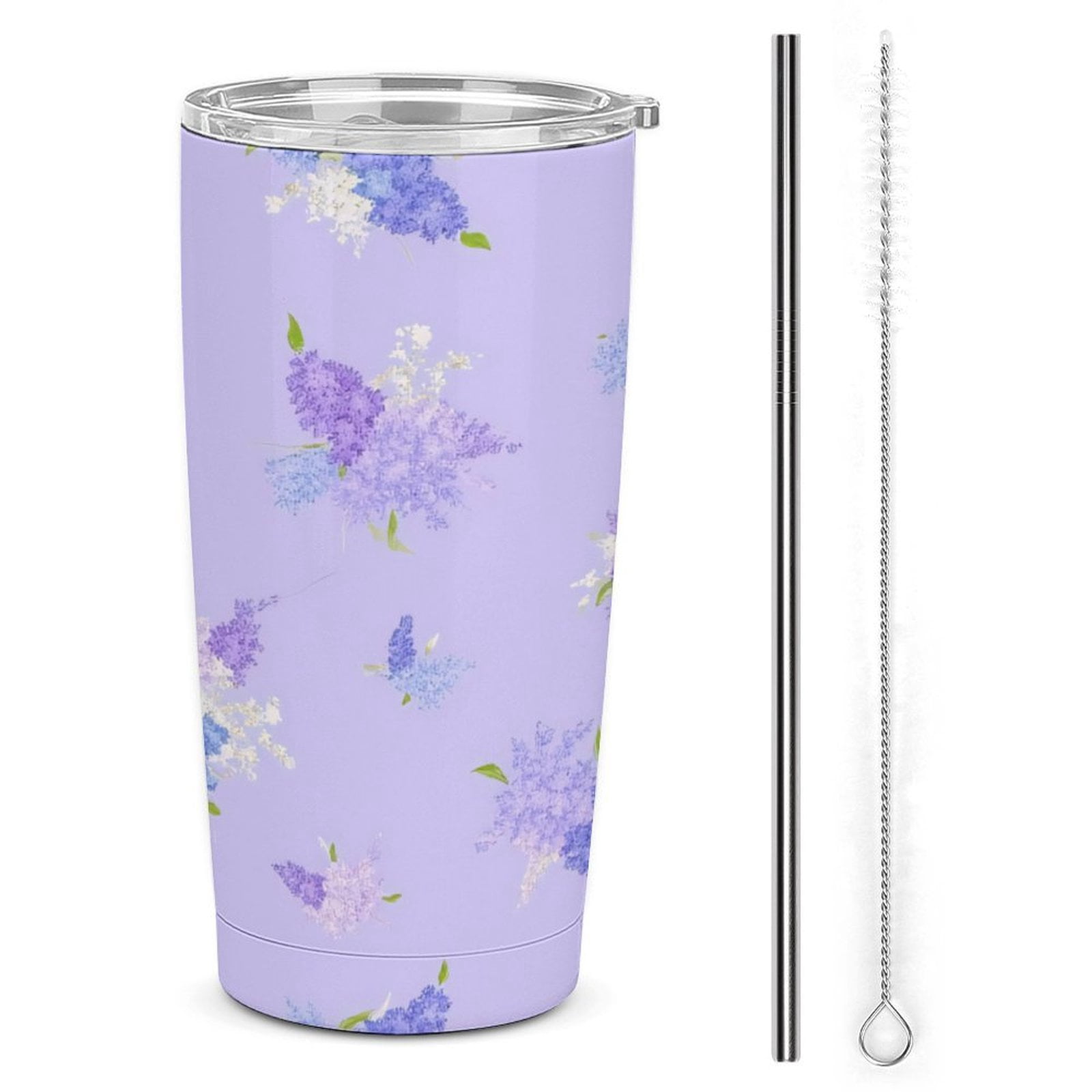 Purple And White Floral Pattern Tumbler Print 20oz Stainless Steel ...