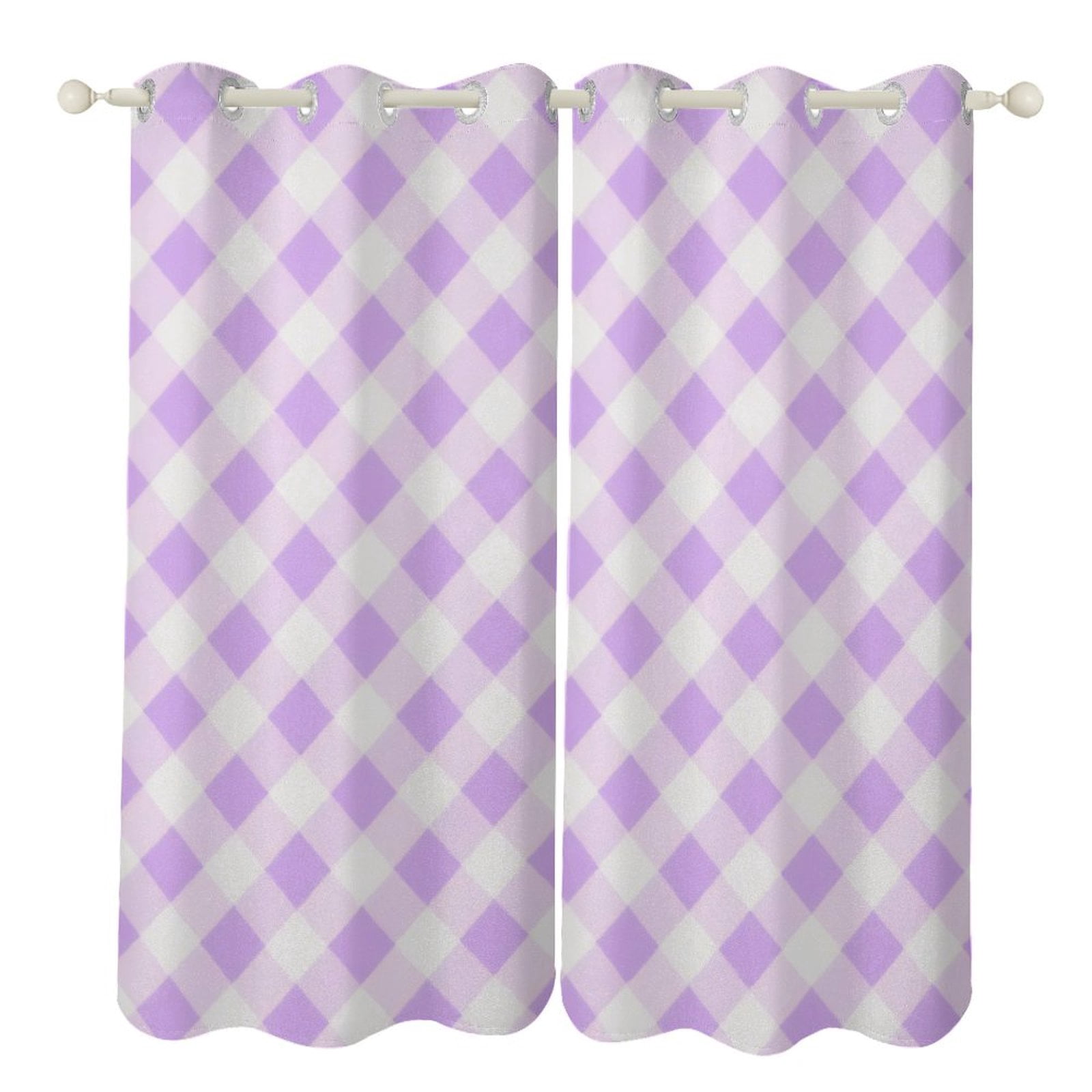 Purple And White Gingham Pattern Blackout Window Curtains for Bedroom ...