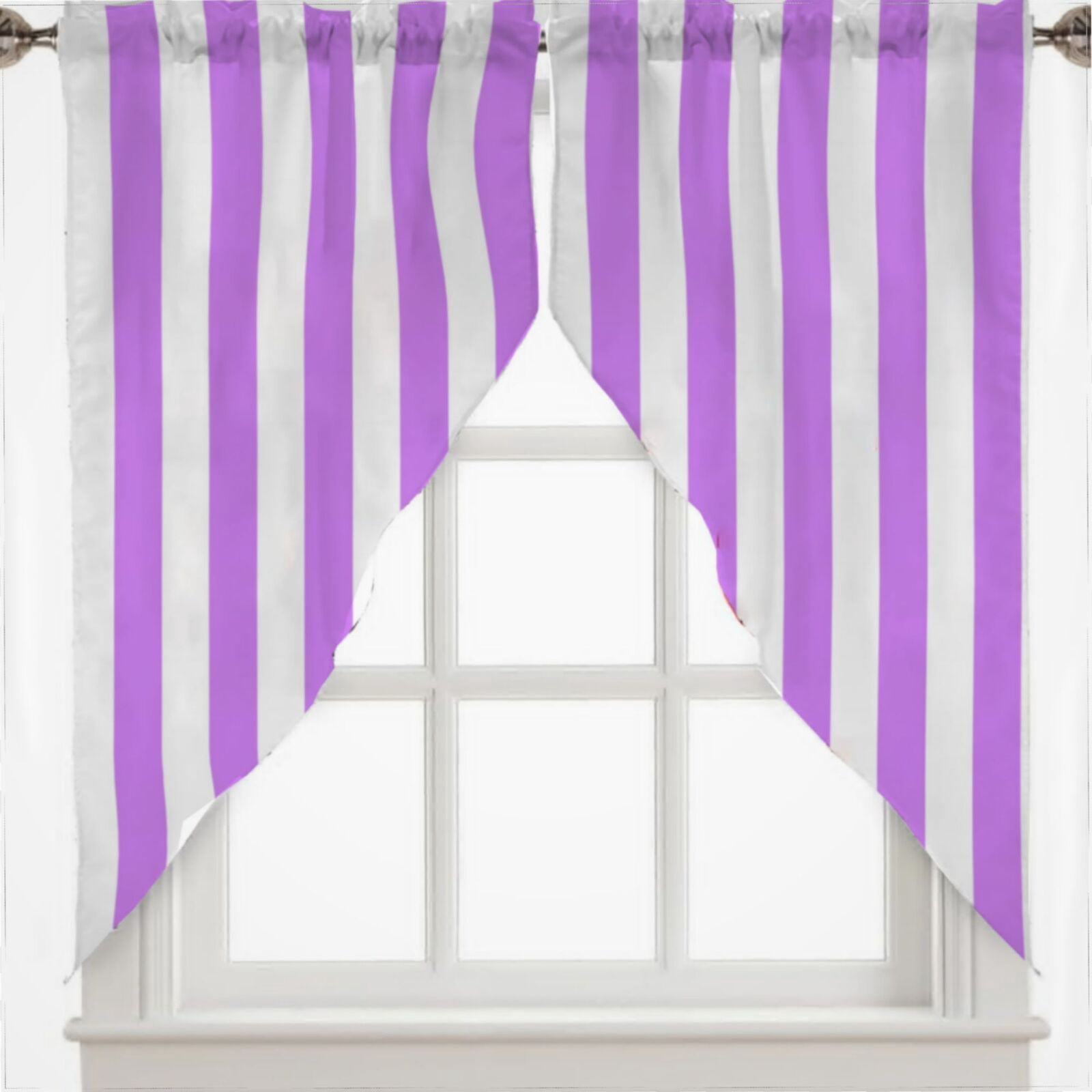 Purple And White Vertical Swag Valances For Windows 2 Pack For Kitchen ...