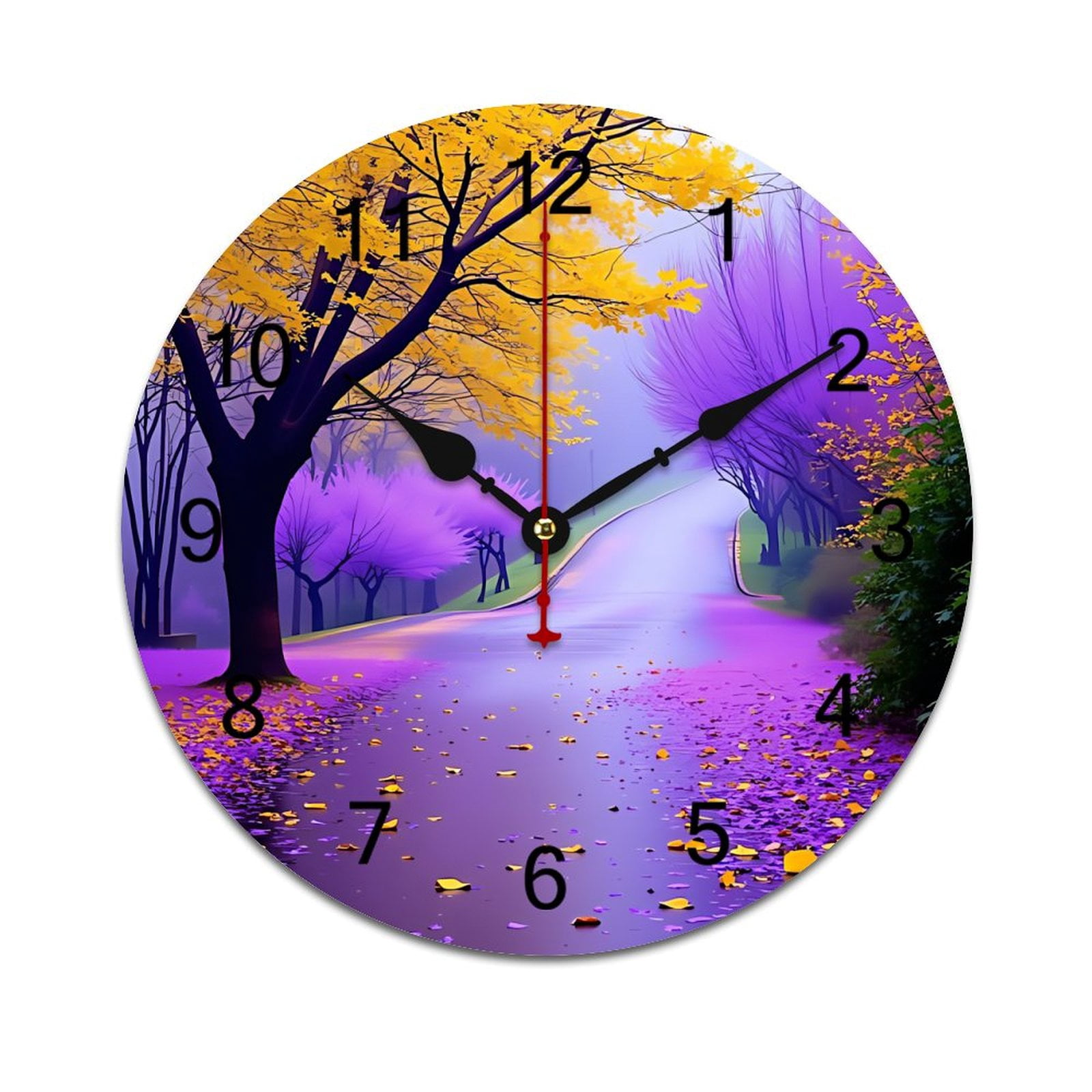Purple And Yellow Trees with Petals Bedroom Wall Clock Large Modern ...