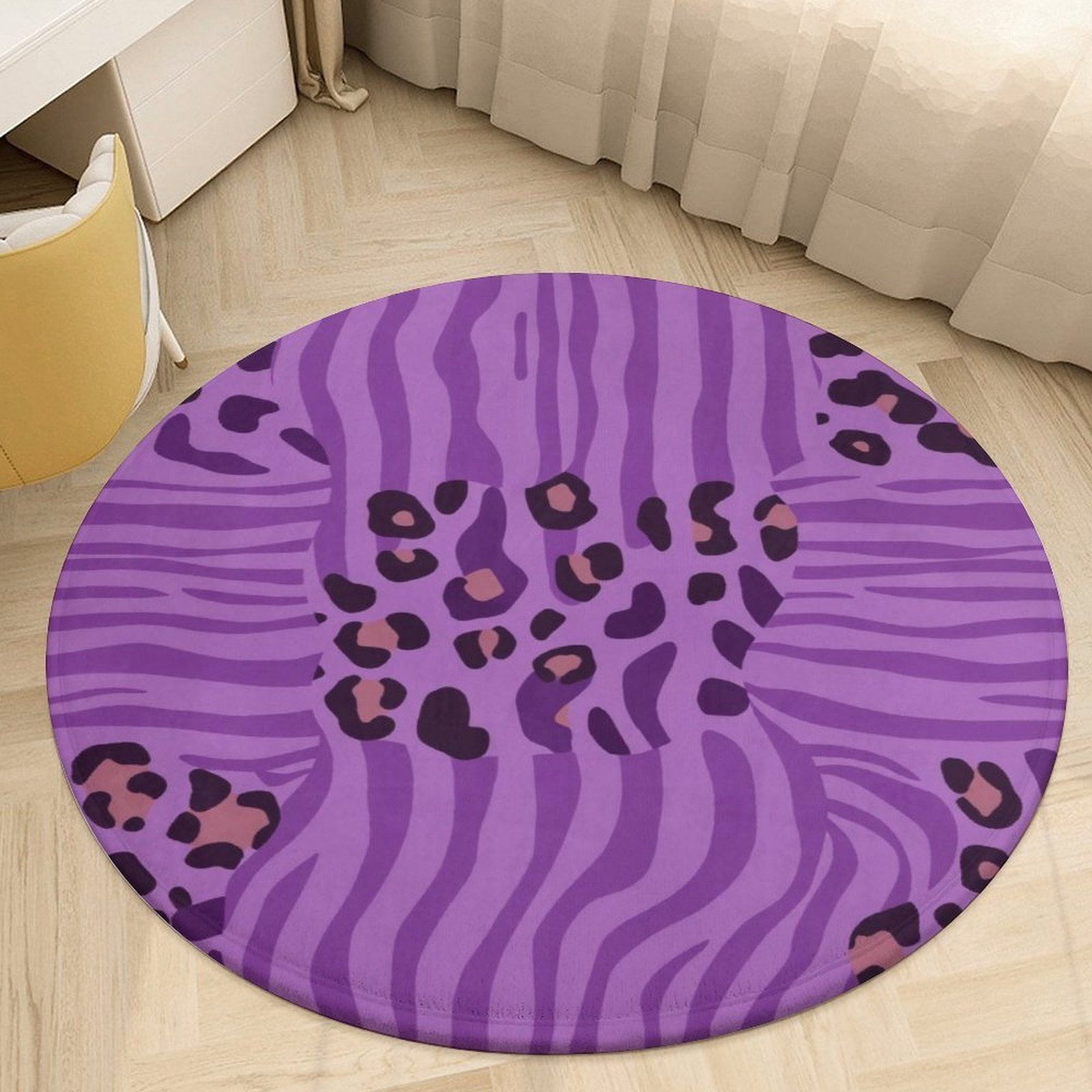 Purple Animal Print Pattern Round Carpets Modern Living Room Ration ...
