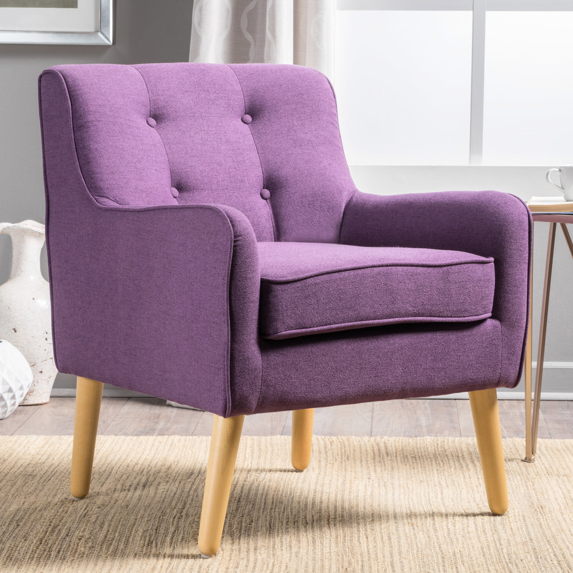 Purple Arm Chair With Back, Extra Padding And Birch Wood Structure Mid ...