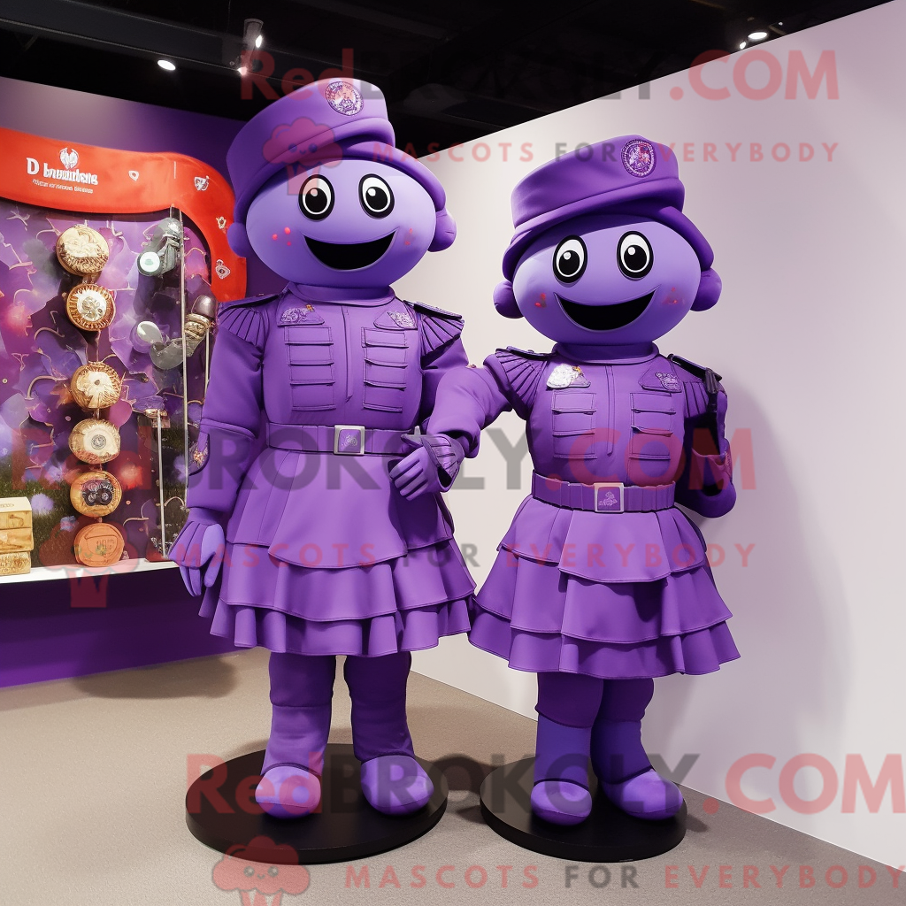 Purple Army Soldier REDBROKOLY mascot costume character dressed with a ...