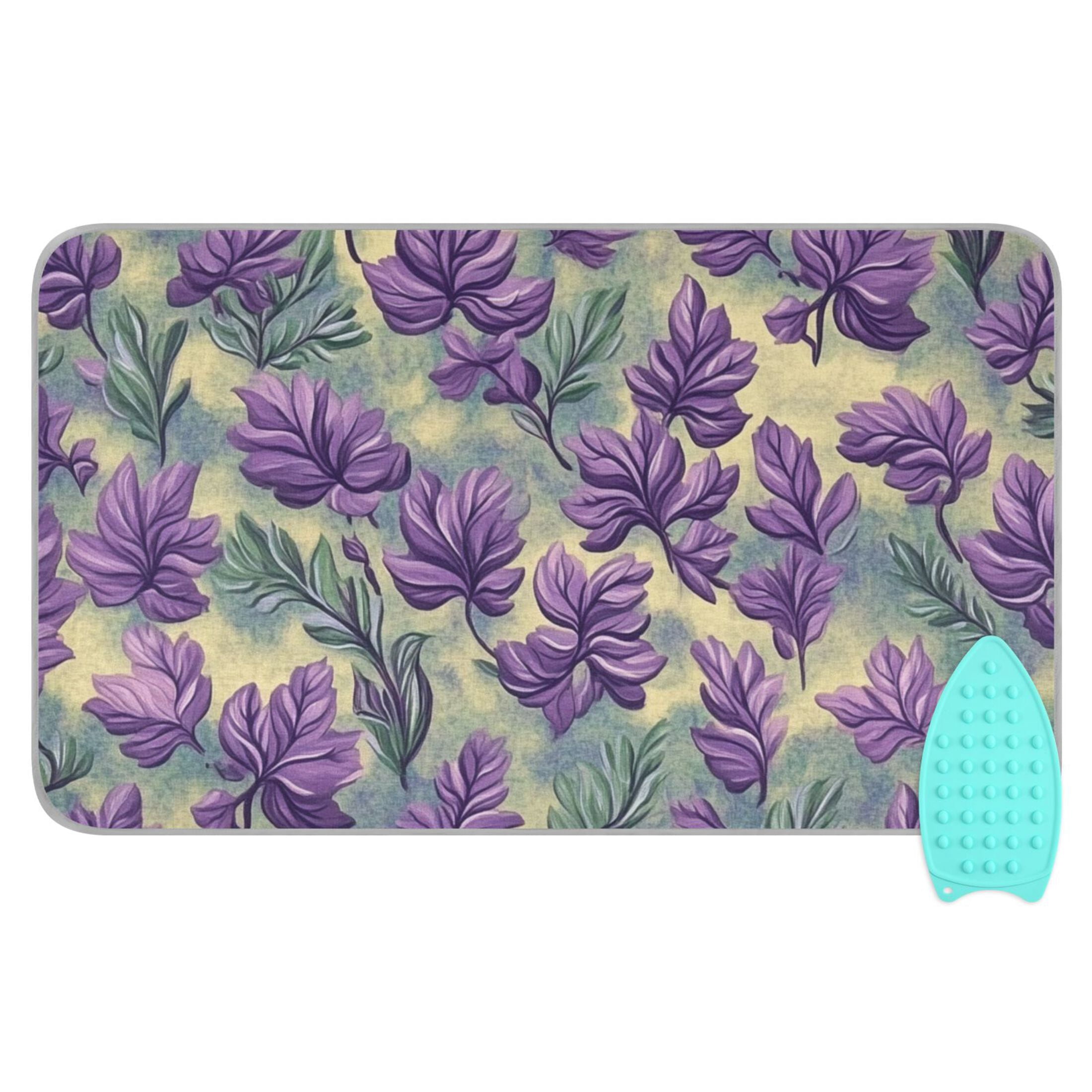 Purple Art Flowers Ironing Mat Blanket for Table Top Travel Portable ...
