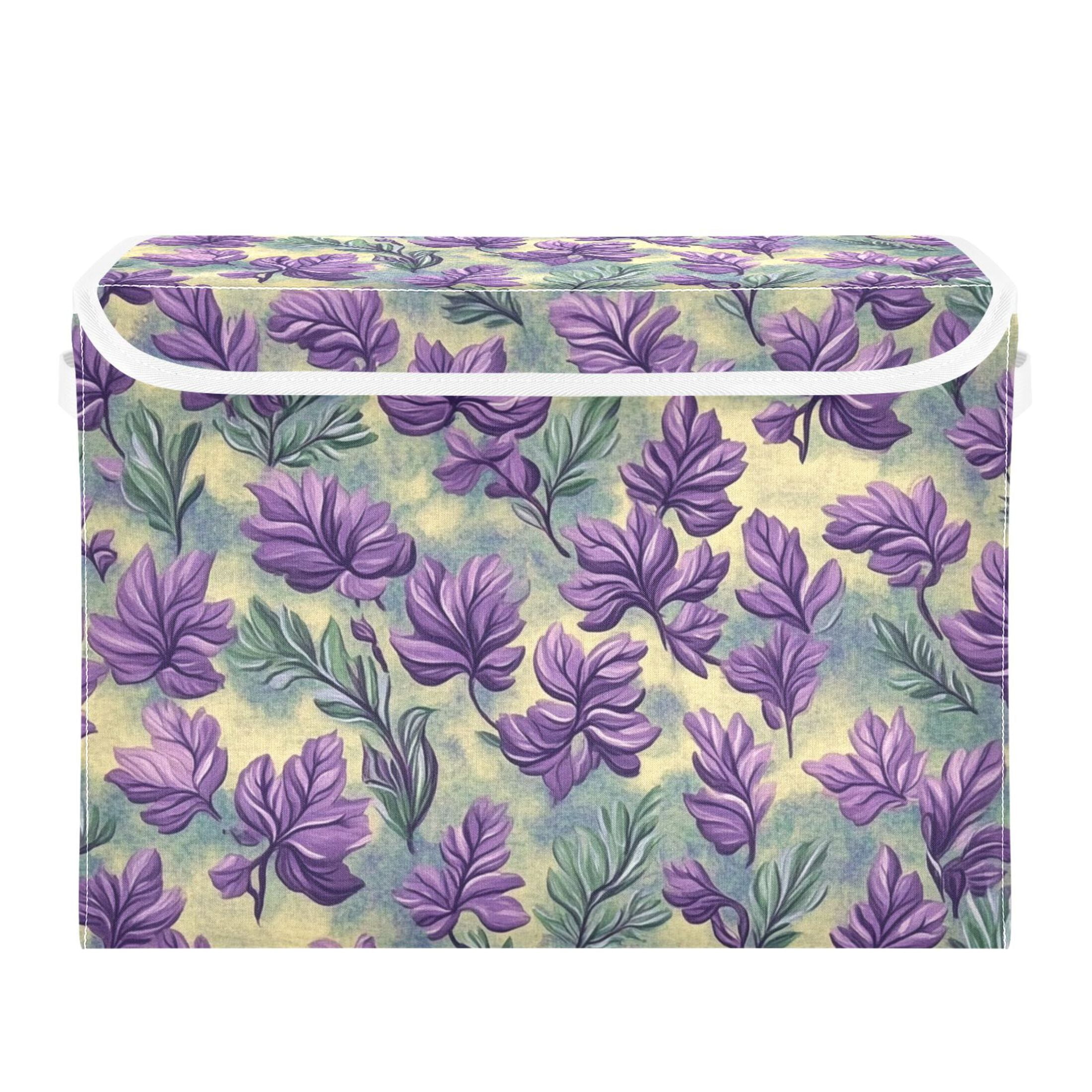 Purple Art Flowers Large Storage Bins with Linen Collapsible Lid ...