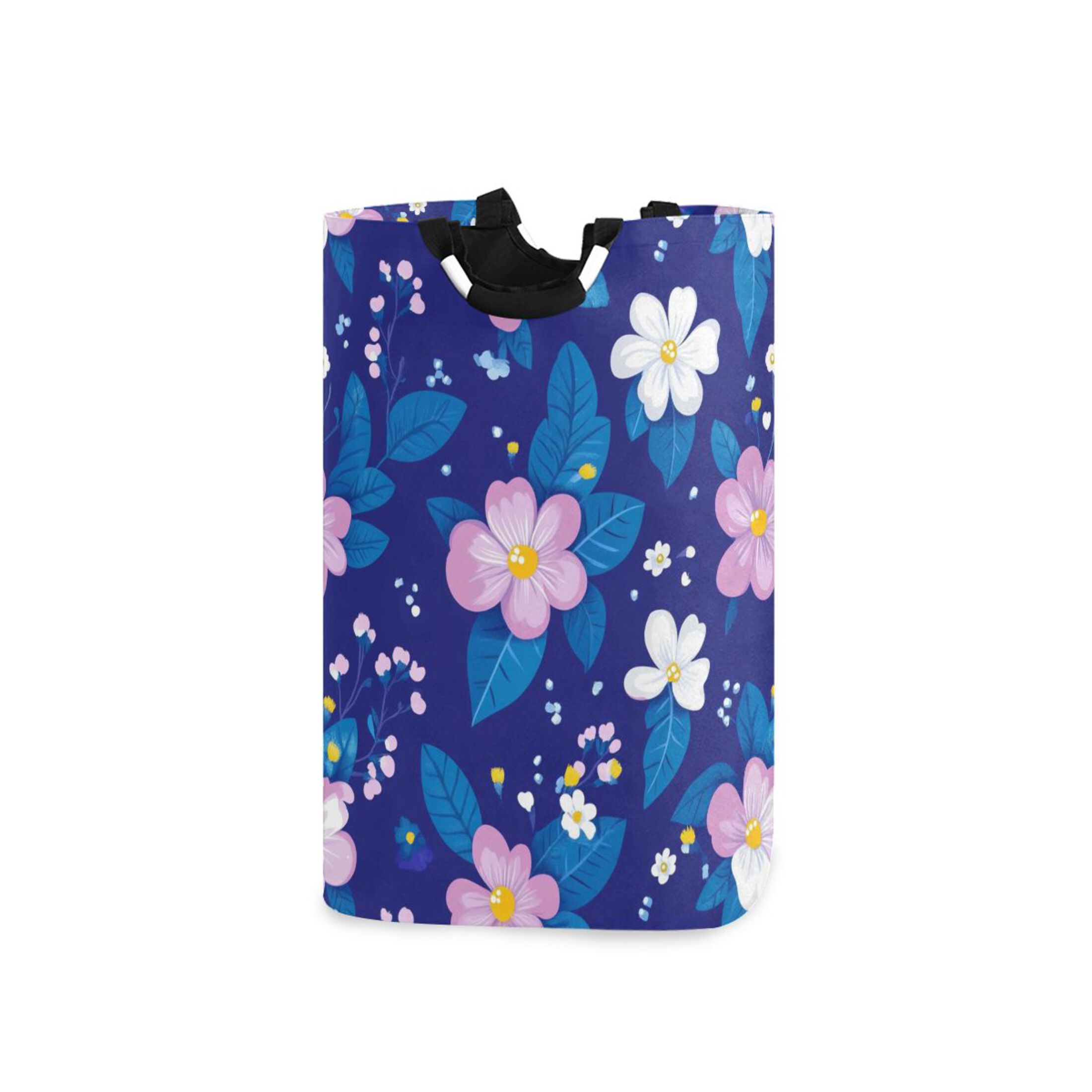 Purple Art Flowers Laundry Basket with Handles 50L Collapsible Laundry ...