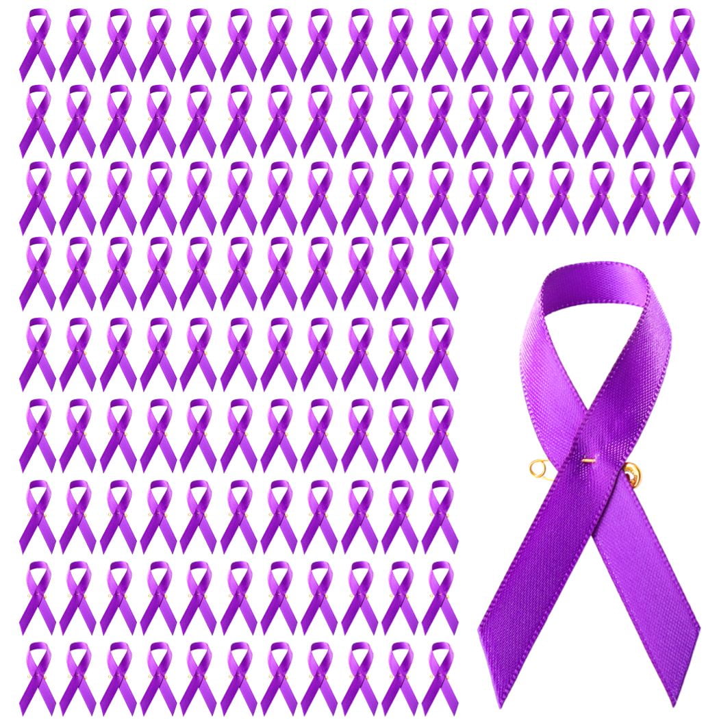 Purple Awareness Ribbon, 200Pcs Reusable Purple Recognition Ribbon Pins ...