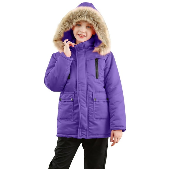 Purple Baby Kids Girl Boy Hooded Outerwear for Kid Warm Thick Hooded ...