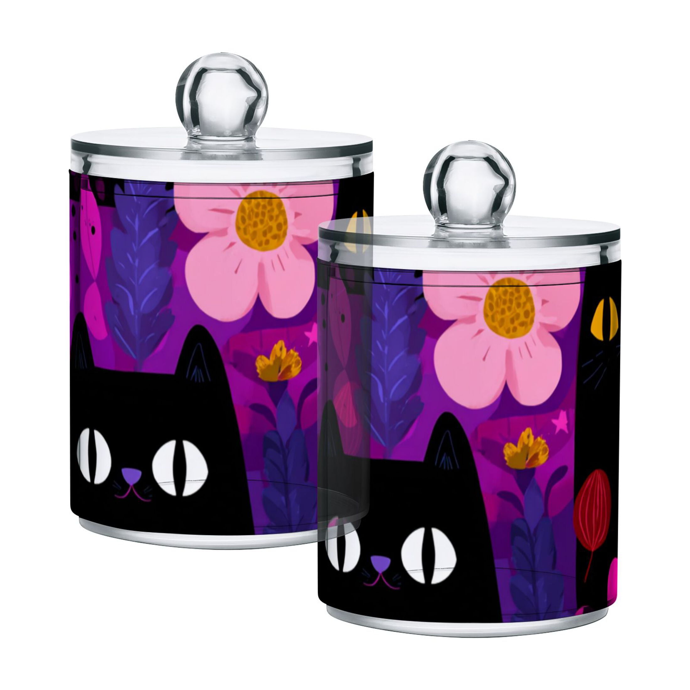Purple Background Black Cute Cats Translucent Plastic Cans Storage ...