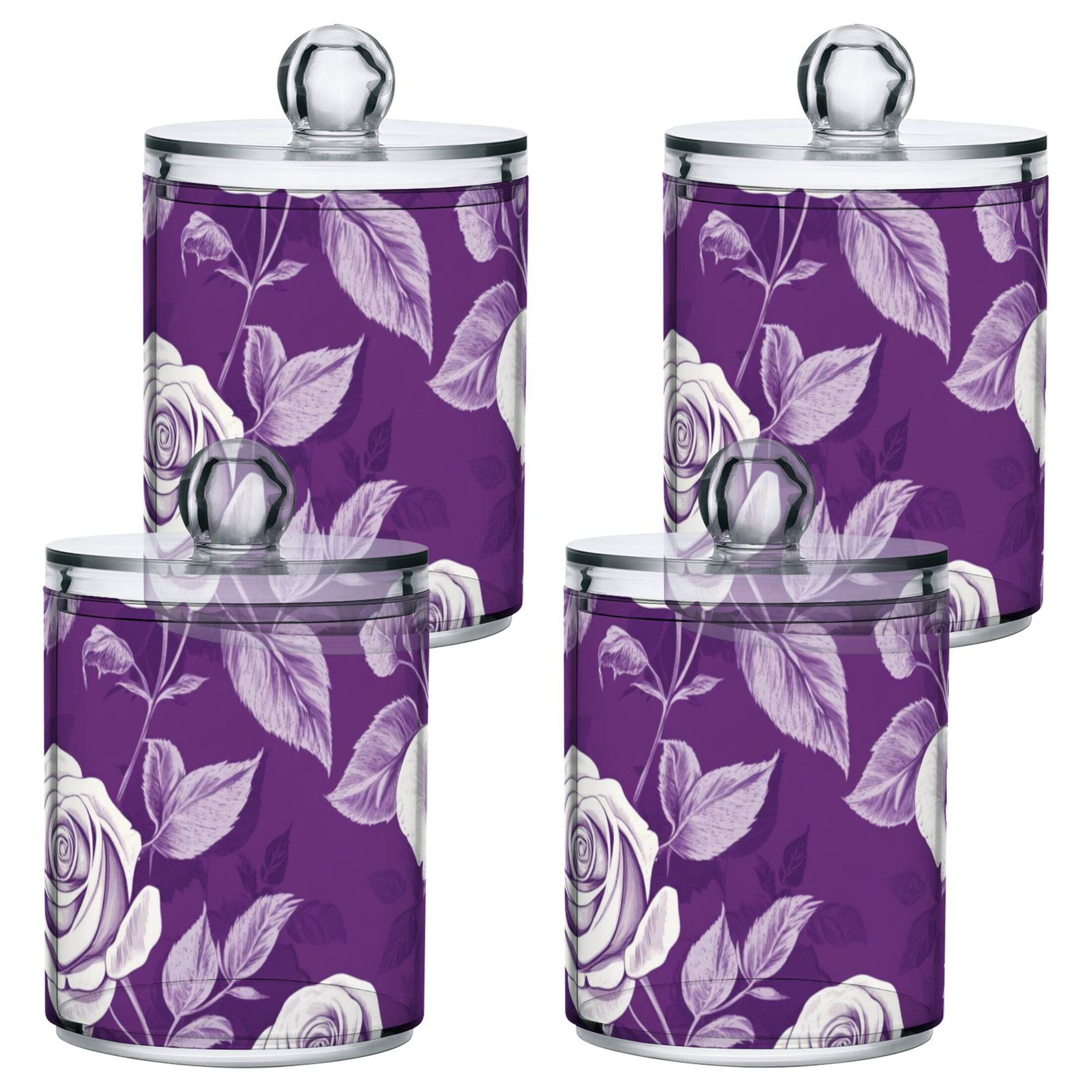 Purple Background Roses Retro Style Translucent Plastic Cans Storage ...