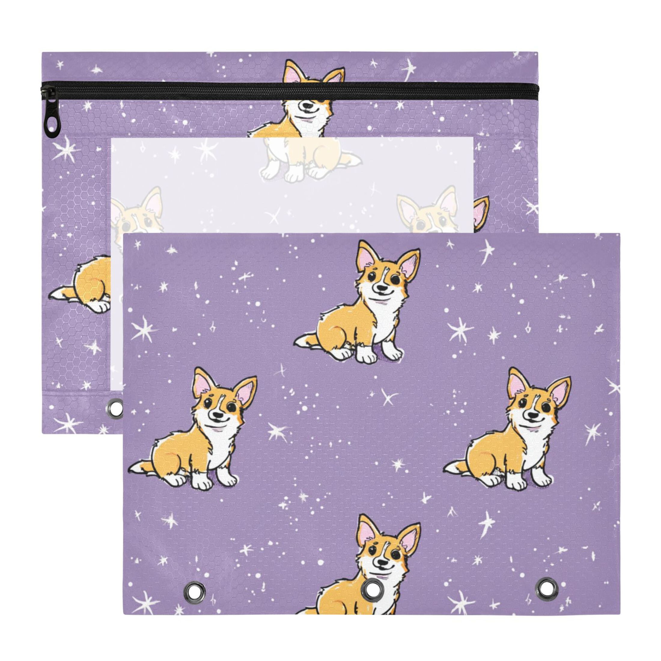Purple Background Shining Stars Dogs 3-Ring Binder Pouches A4 Size ...
