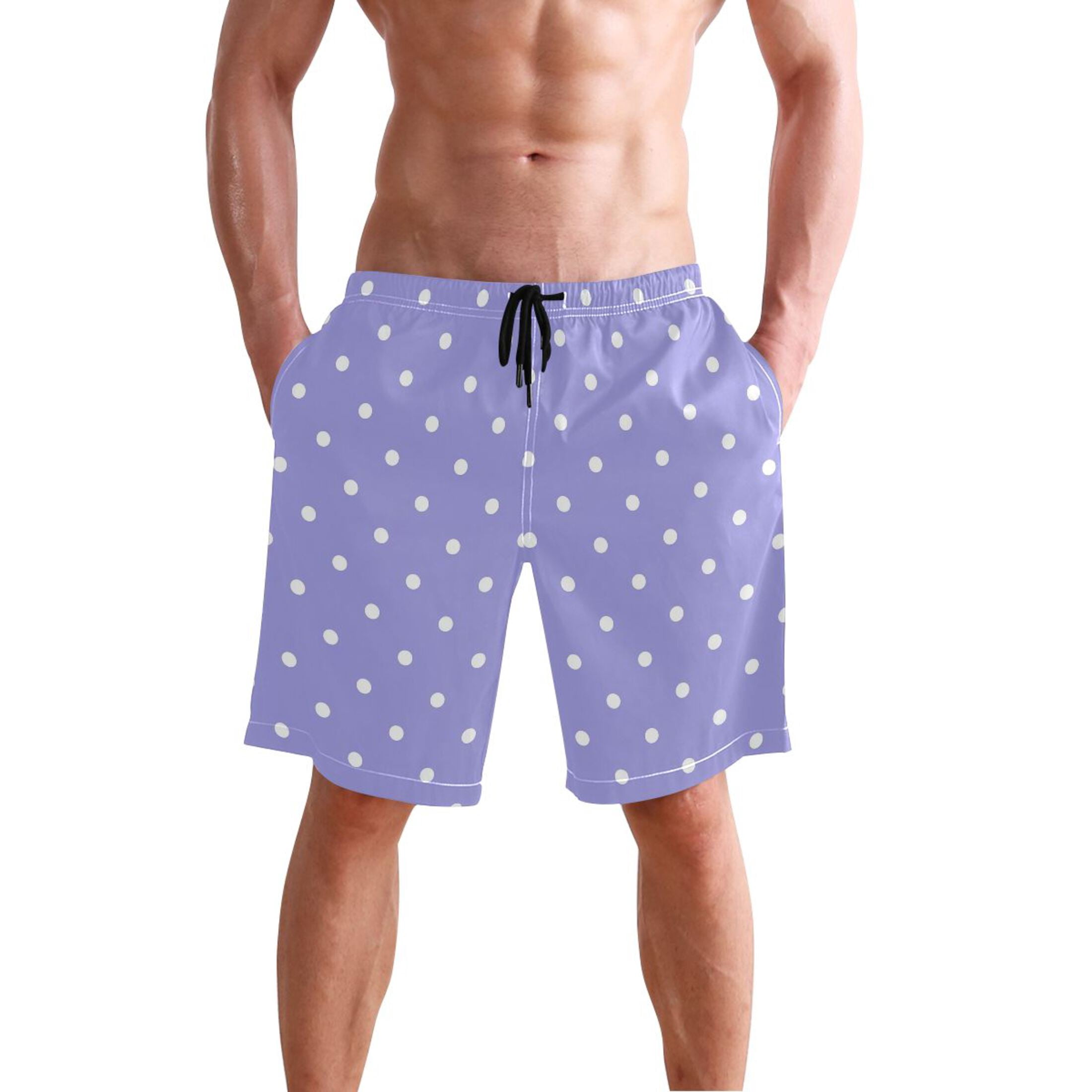 Purple Background White Dots Men's Swim Trunks Beach Shorts Bathing ...