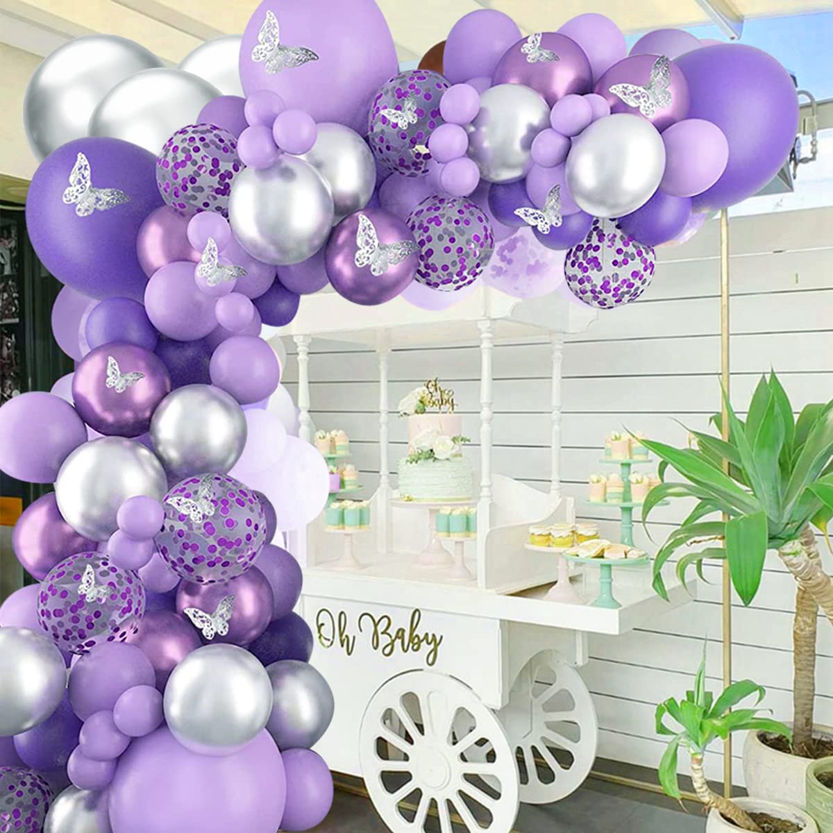 Purple Balloon Arch Kit MSF2 with Butterfly Stickers, Purple Confetti ...
