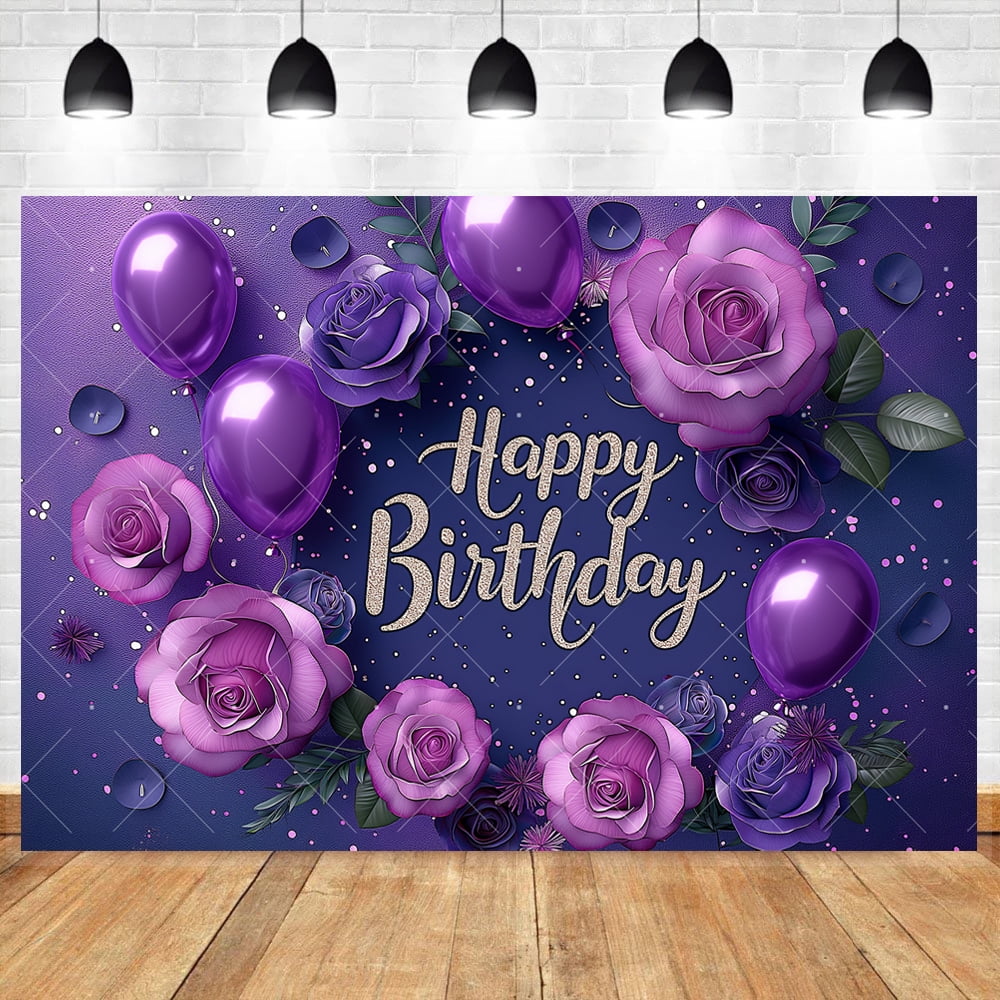 Purple Balloon Butterfly Backdrop Birthday Girls Princess Flower ...
