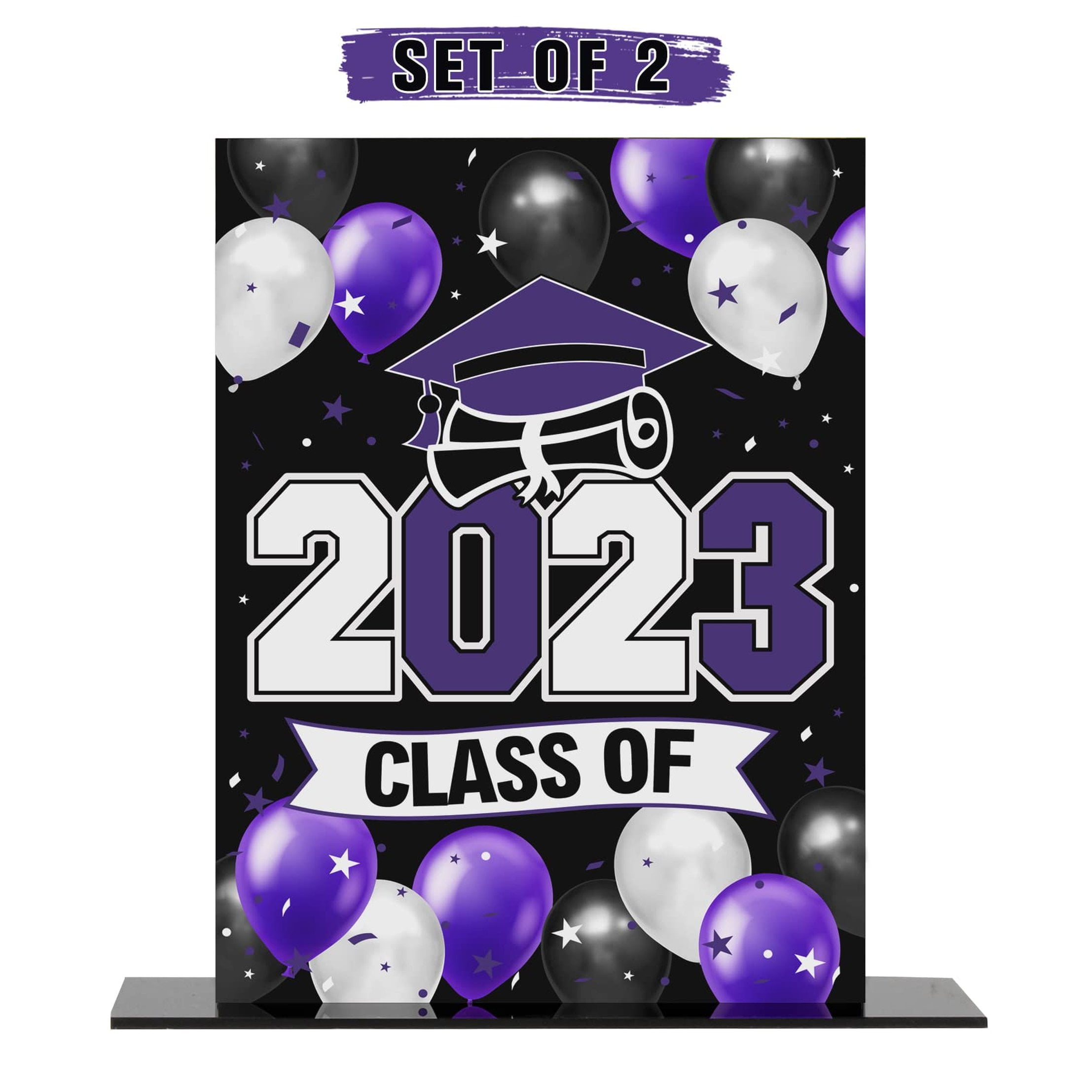 Purple Balloon Graduation Table Stand Centerpieces - 2 Pack of Congrats ...