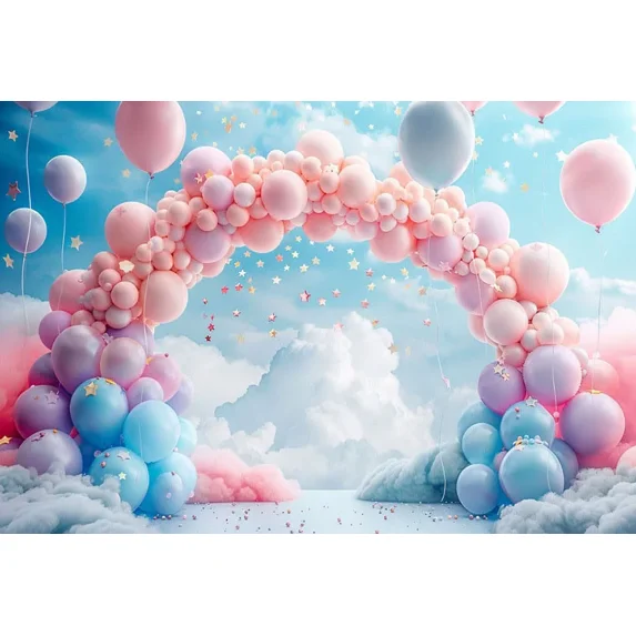 Purple Balloons Clouds Moon Kids Birthday Party Cake Smash Portrait r ...