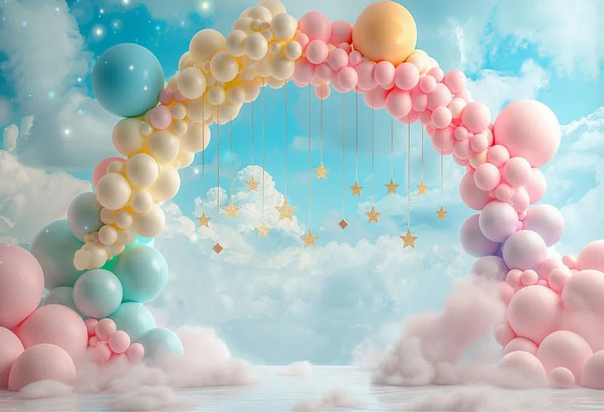 Purple Balloons Clouds Moon Kids Birthday Party Cake Smash Portrait r ...
